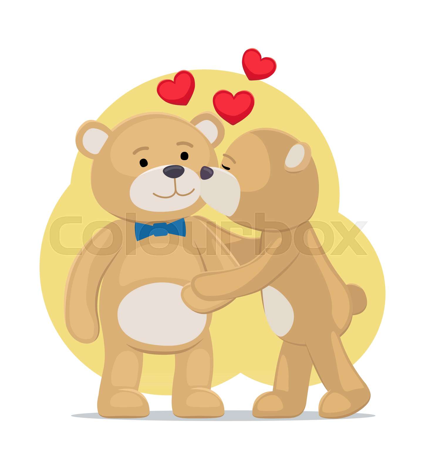 Teddy Bears Couple, Female Kisses Male in Cheek | Stock vector | Colourbox