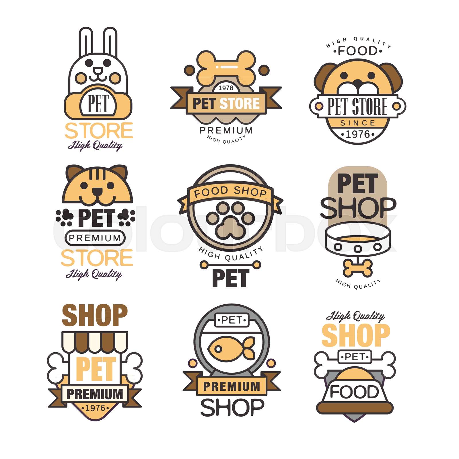 Pet store logo set, premium shop since 1976 vector Illustrations ...