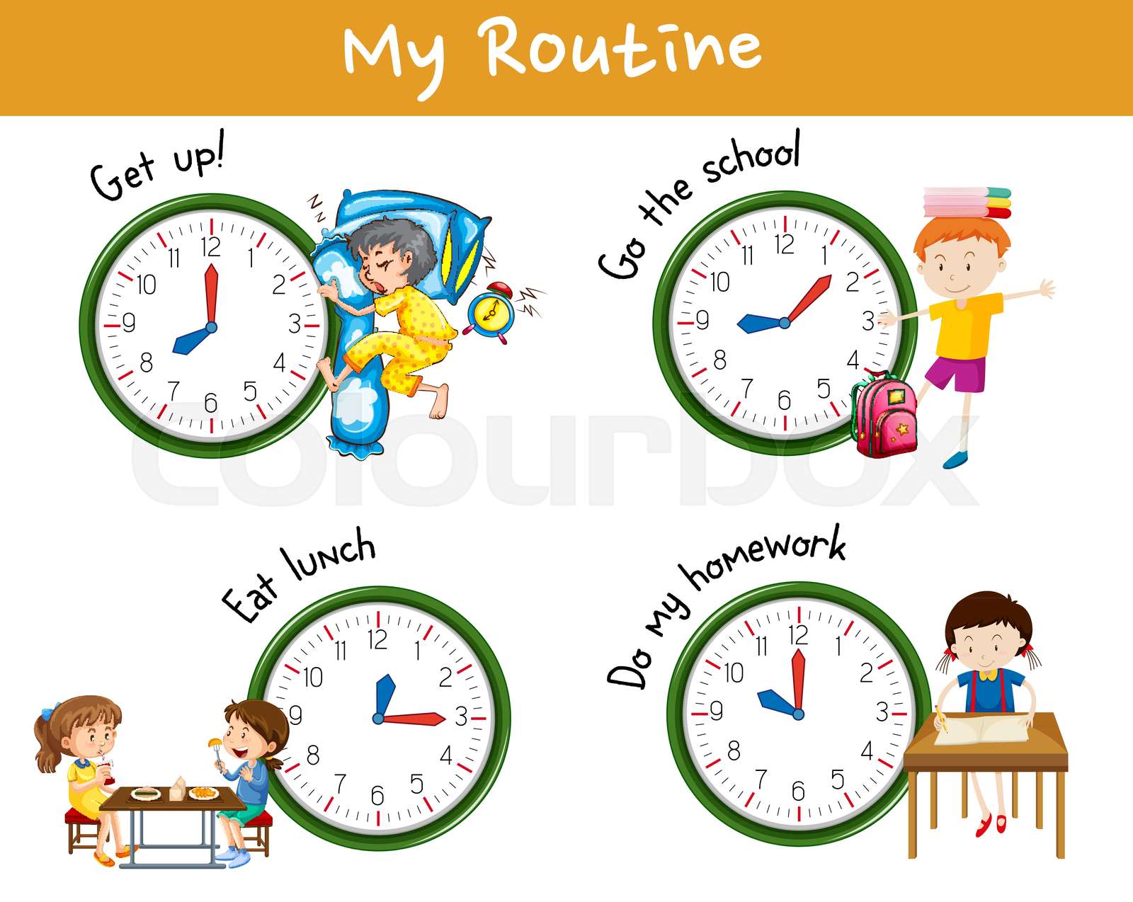 Children activities at different times of day | Stock vector | Colourbox