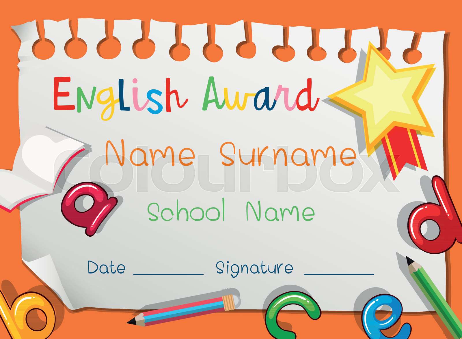 Certificate template for English award | Stock vector | Colourbox