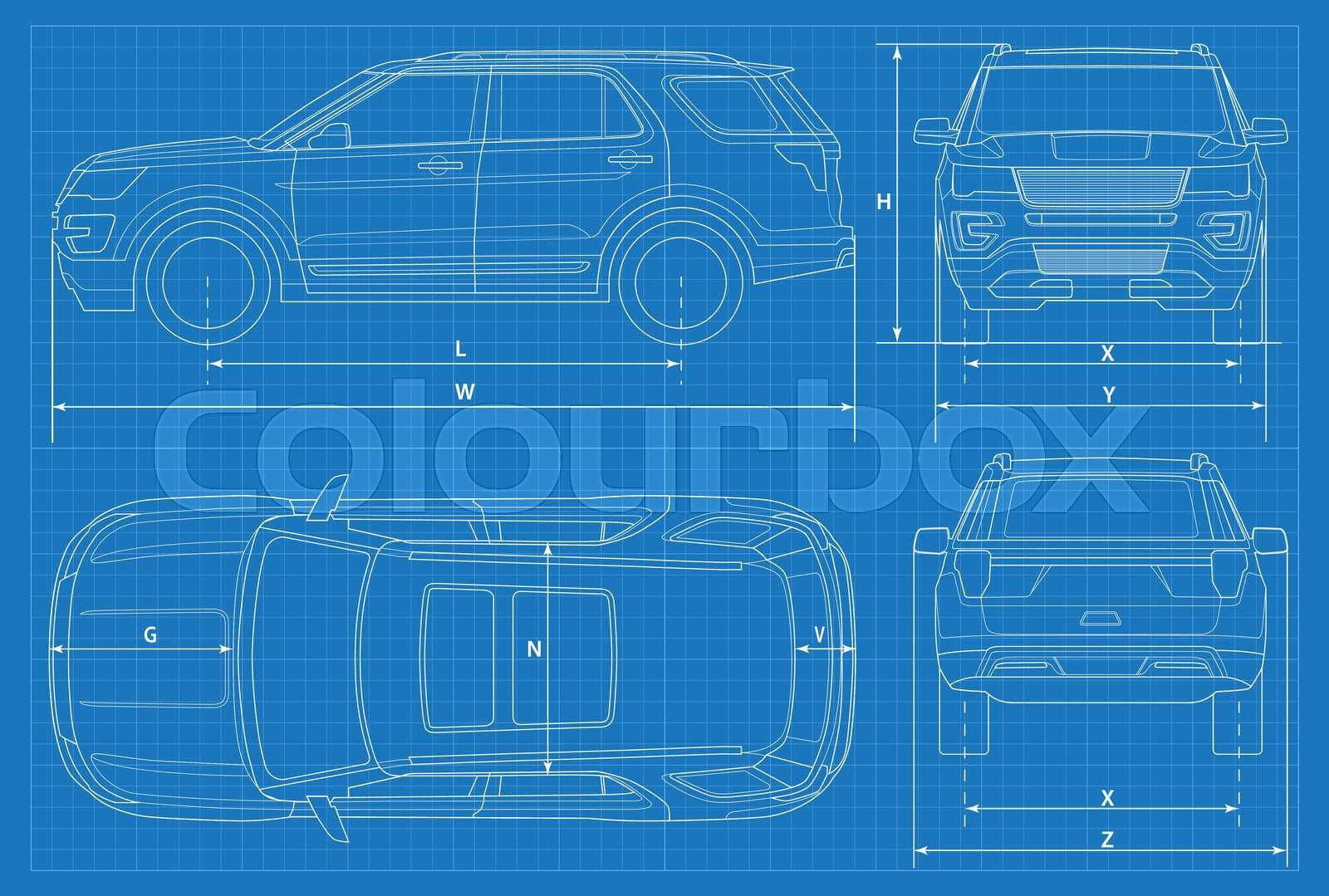 Off-road car schematic or suv car blueprint. Vector illustration. off ...