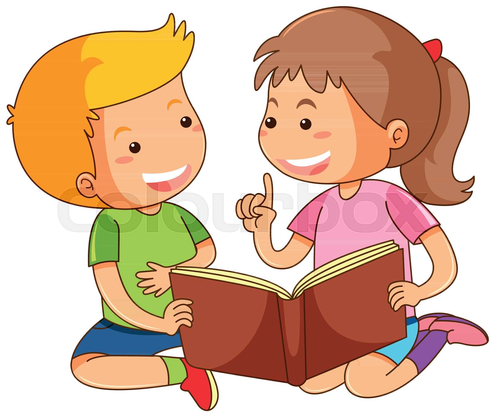 Boy and girl reading storybook | Stock vector | Colourbox