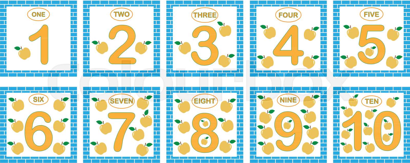 Cards with numbers from 1 to 10, set. Learning numbers, mathematics ...