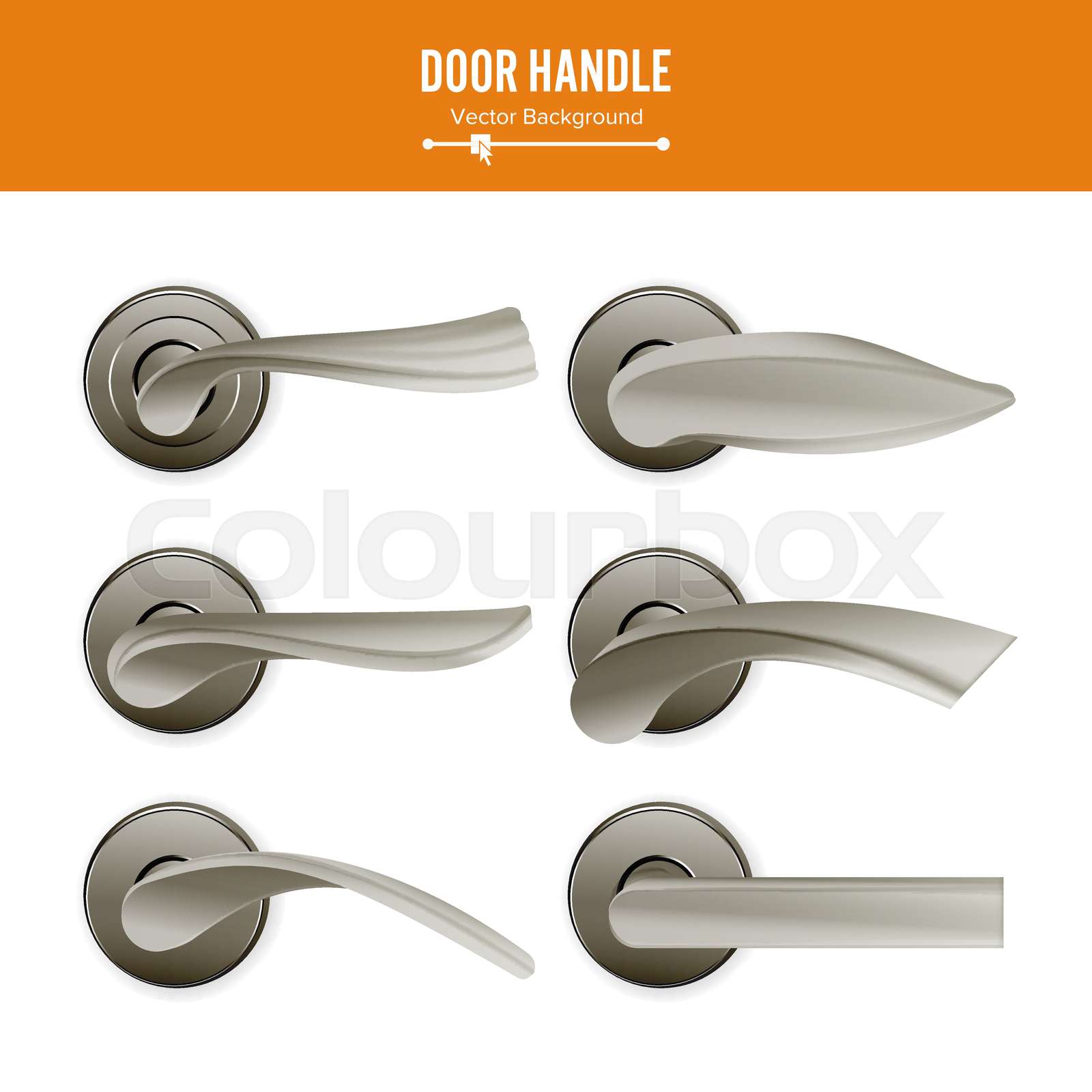 Door Handle Vector. Set Realistic Classic Element Isolated On White ...