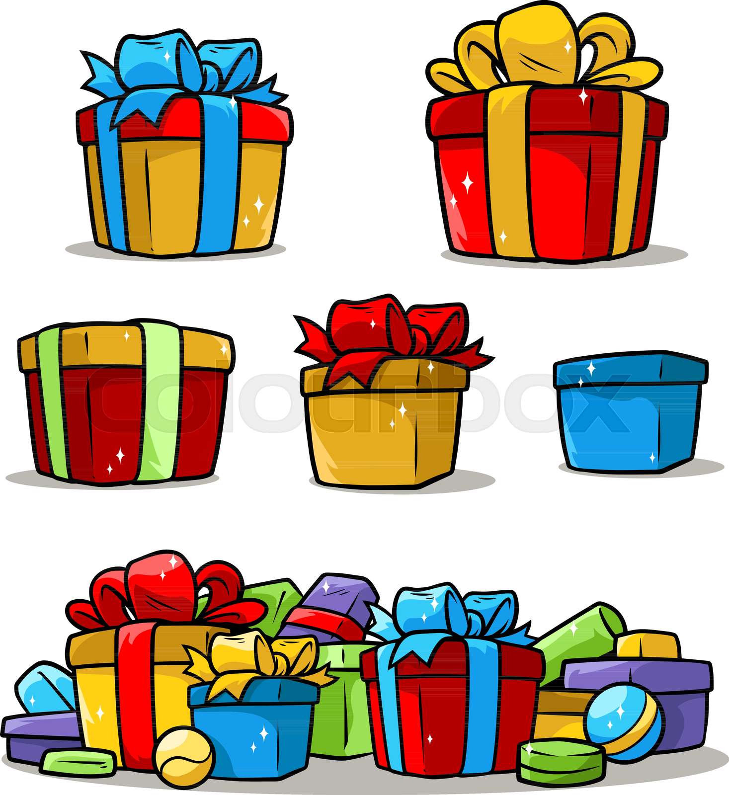 Cartoon colored presents and different gift boxes | Stock vector ...