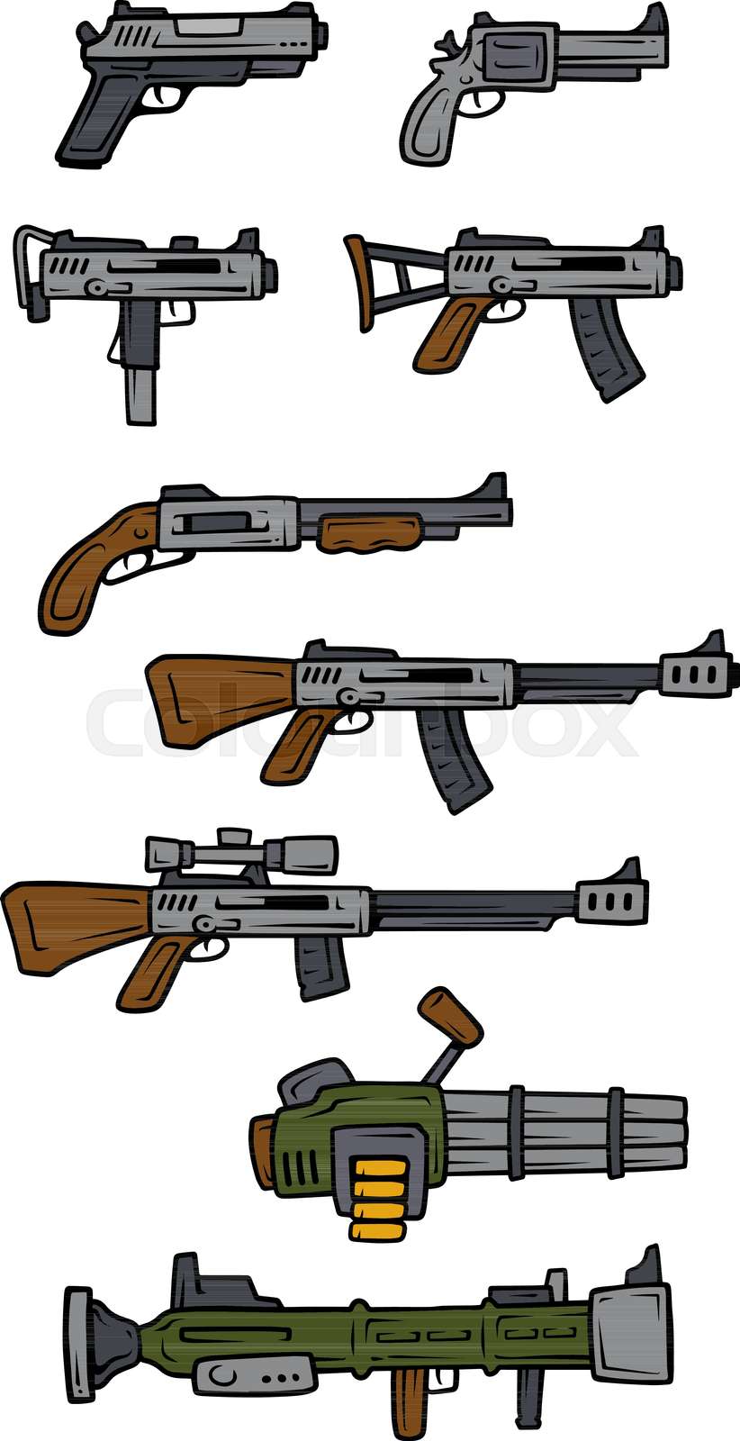 Cartoon weapons and firearms vector icons | Stock vector | Colourbox
