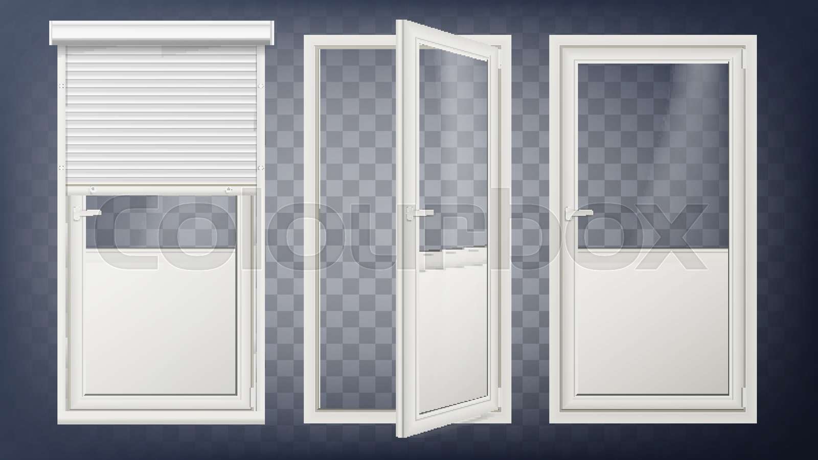 Plastic Glass Door Vector. White Roller Shutter. Opened And Closed ...