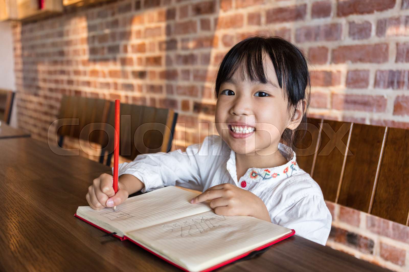 Asian Chinese little girl doing homework | Stock image | Colourbox