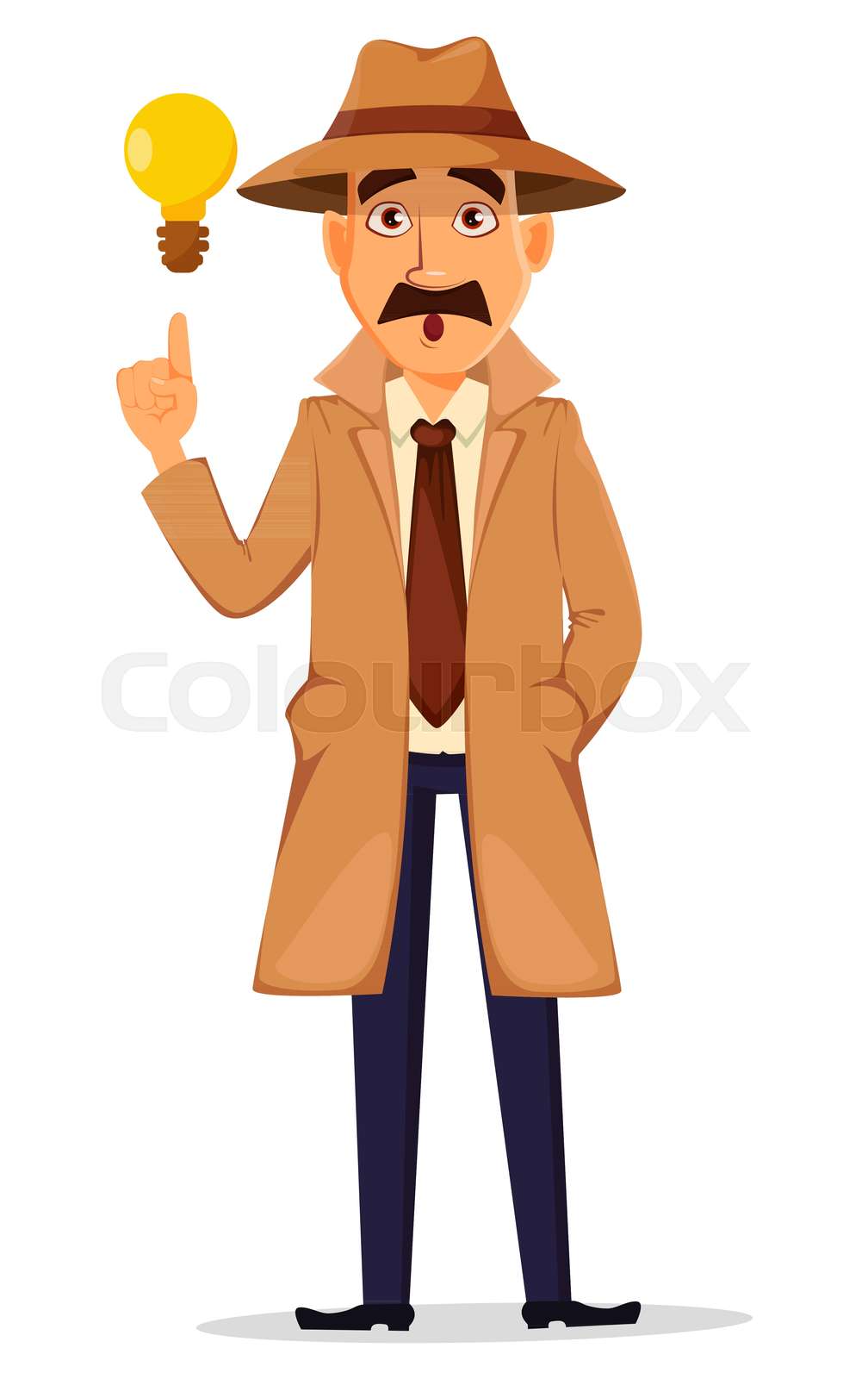 Detective in hat and coat. Handsome character | Stock vector | Colourbox
