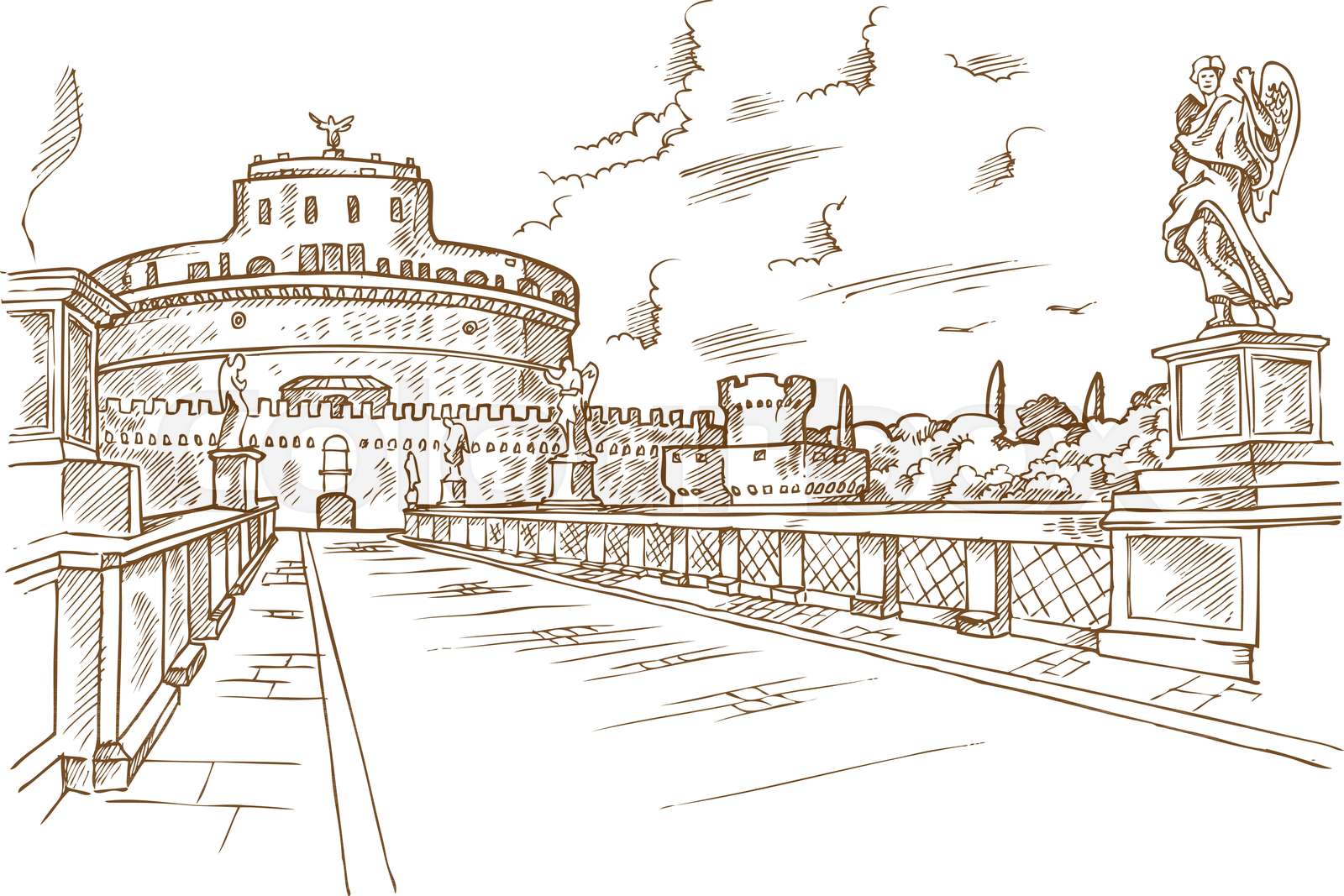 Castel Santangelo hand draw, Rome. | Stock vector | Colourbox