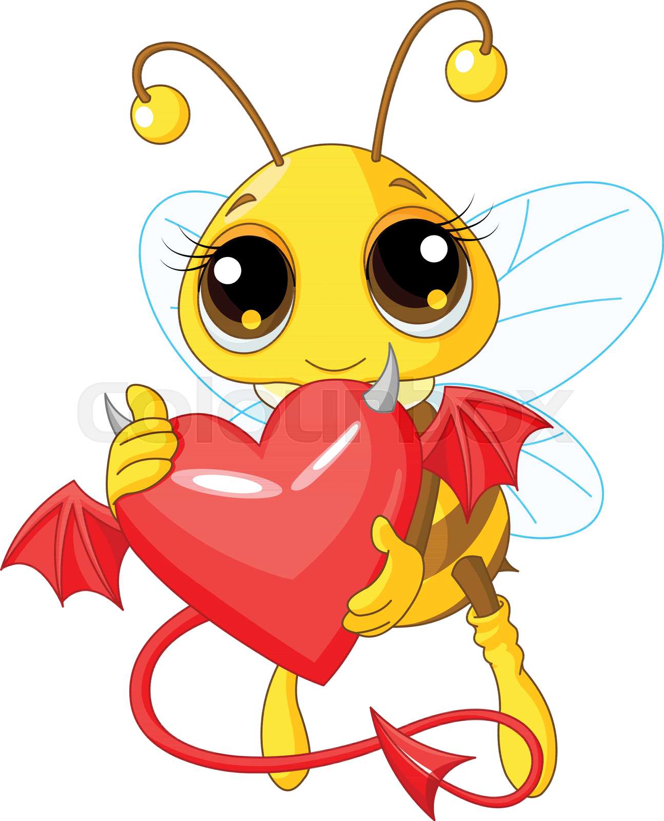 Cute Bee Holding Devil Heart | Stock vector | Colourbox
