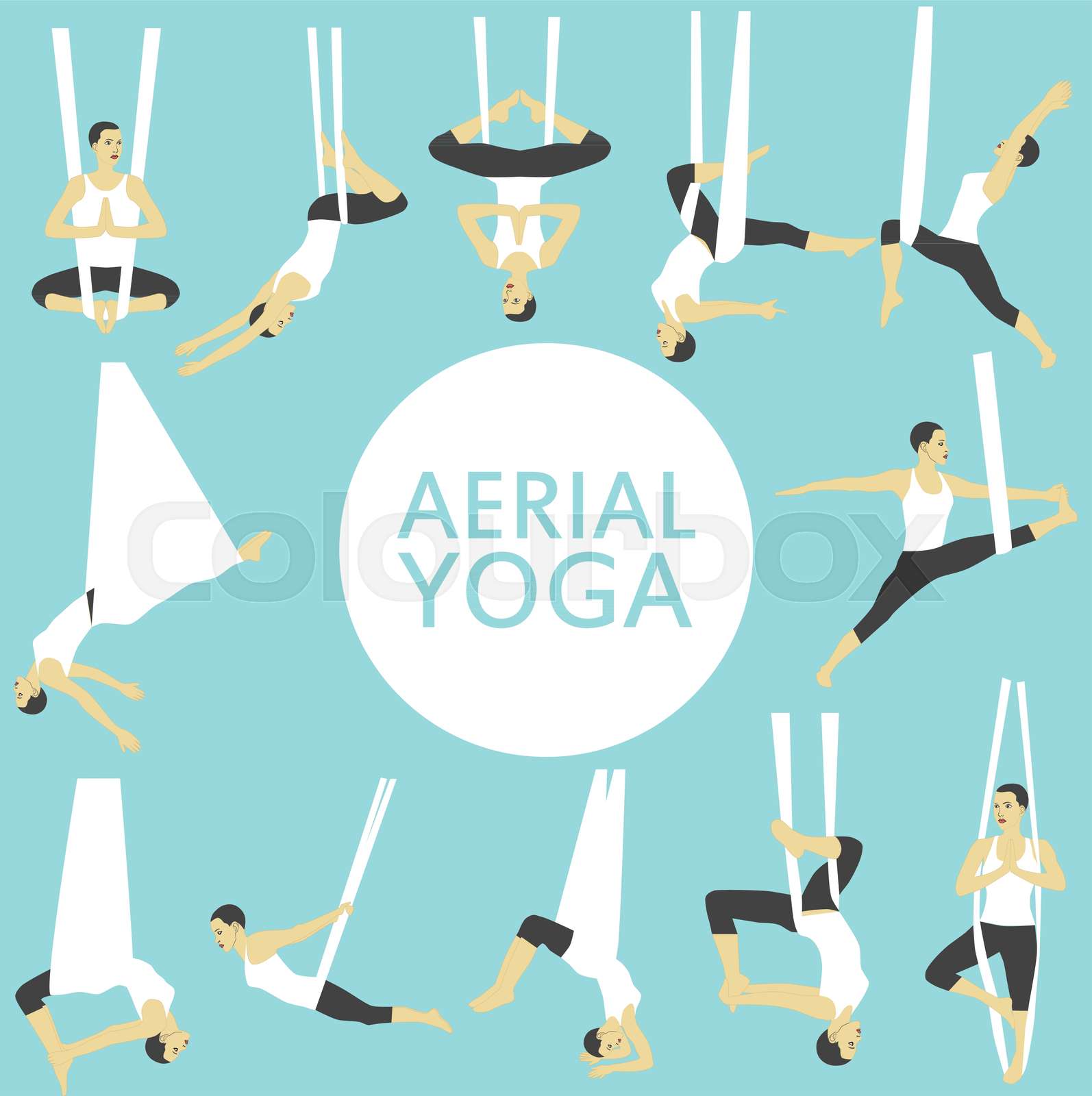 Aerial yoga set with young woman | Stock vector | Colourbox