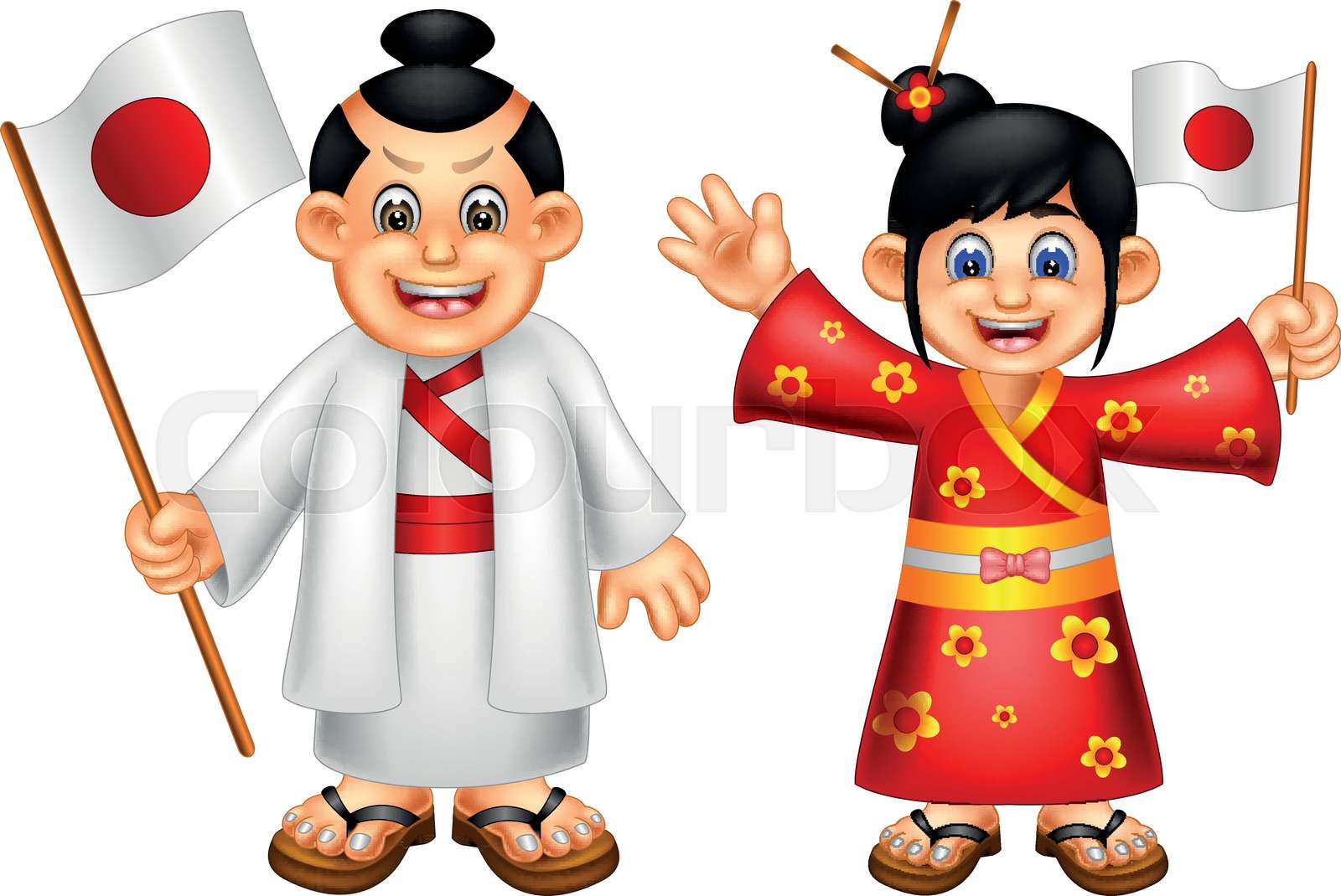 cute boy and girl cartoon standing using japanese costume with smile ...