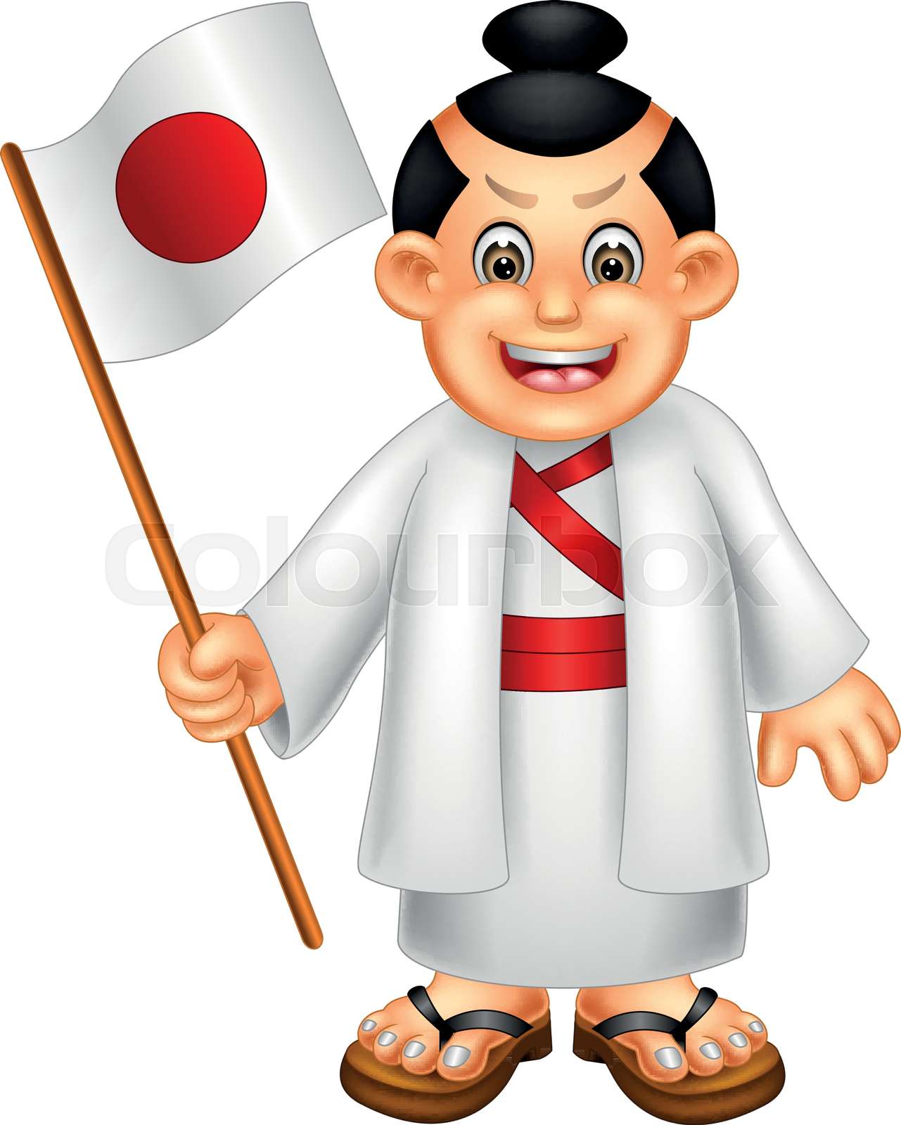 funny japanese boy cartoon standing with smile and bring flag | Stock ...