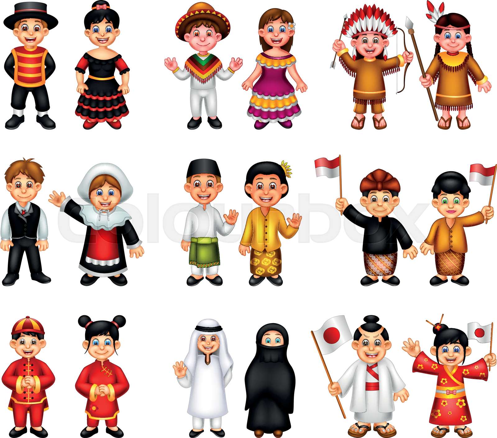 traditional costume of the world cartoon | Stock vector | Colourbox