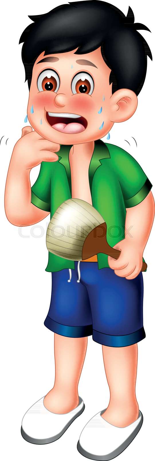 funny boy cartoon standing overheating | Stock vector | Colourbox