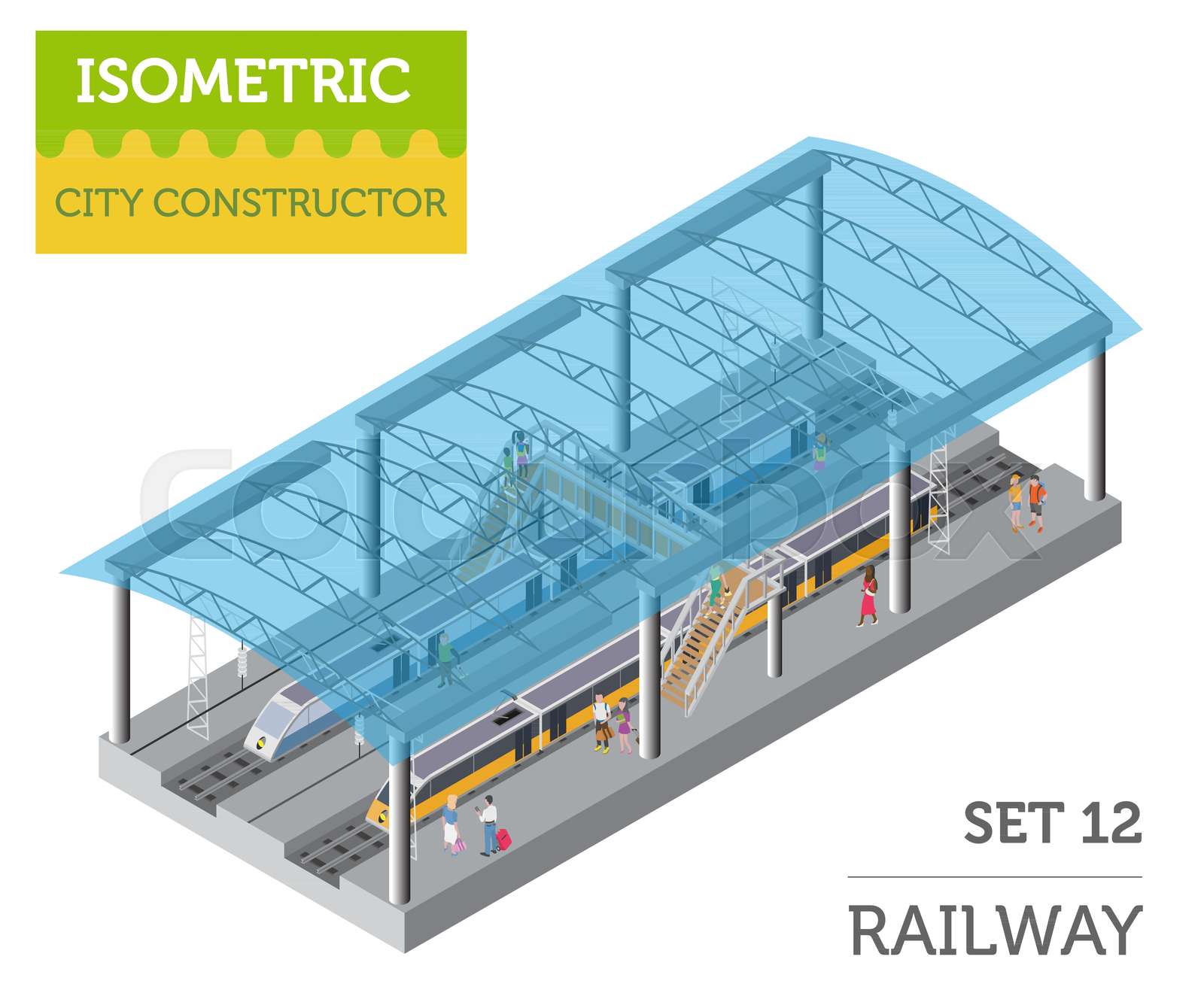 3d isometric Train station and city map constructor elements isolated ...