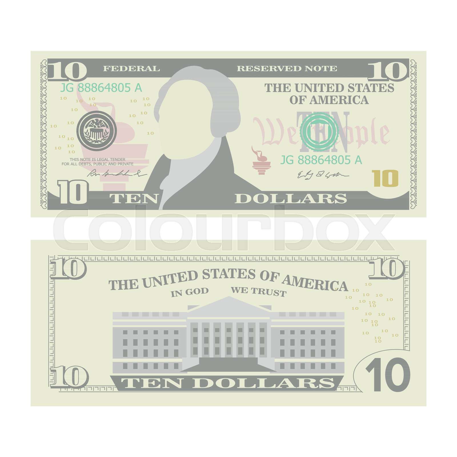 10 Dollars Banknote Vector. Cartoon | Stock vector | Colourbox