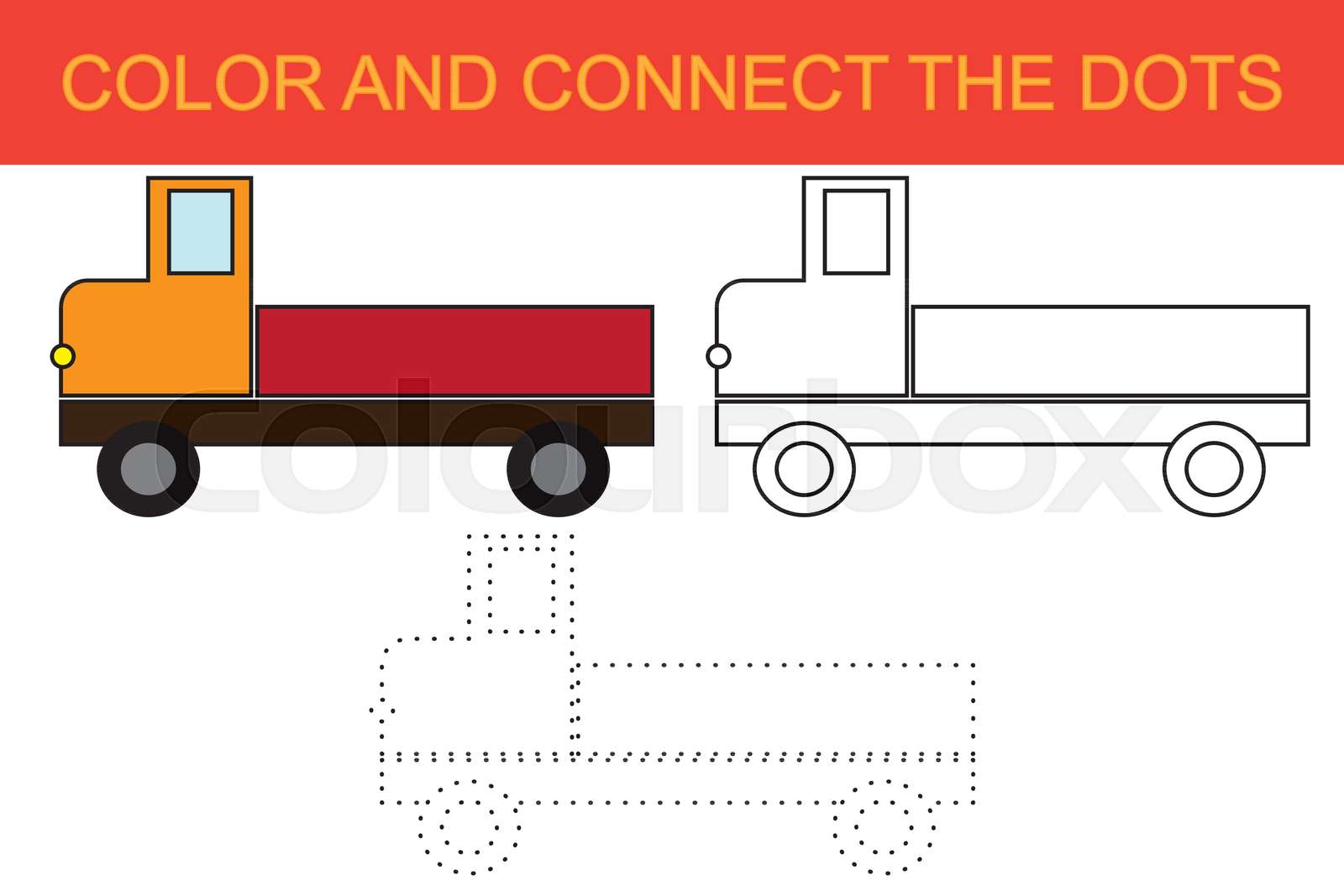 Coloring and connect the dots of image of truck (transport). Kids game ...