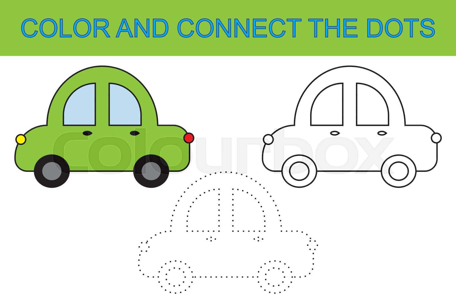 Coloring book. Connect the dots to create car. Activity for children ...