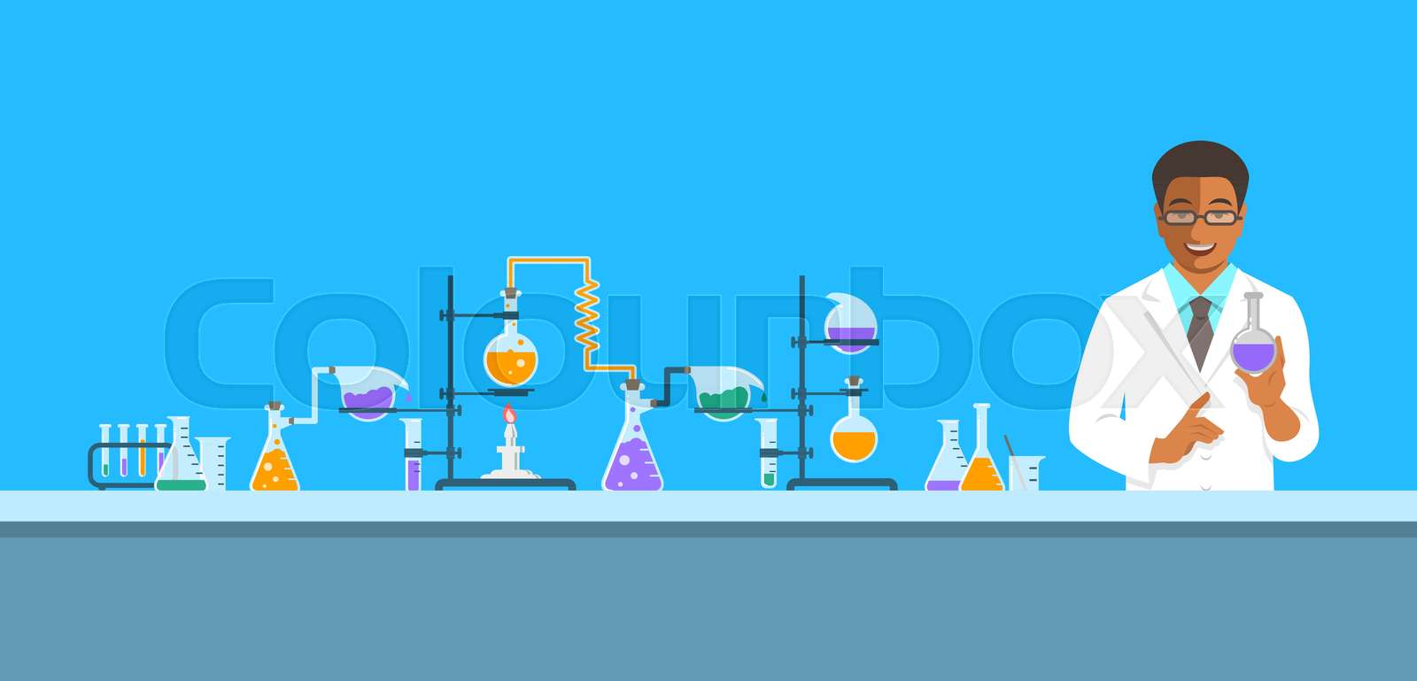 Black man chemist in chemical laboratory | Stock vector | Colourbox