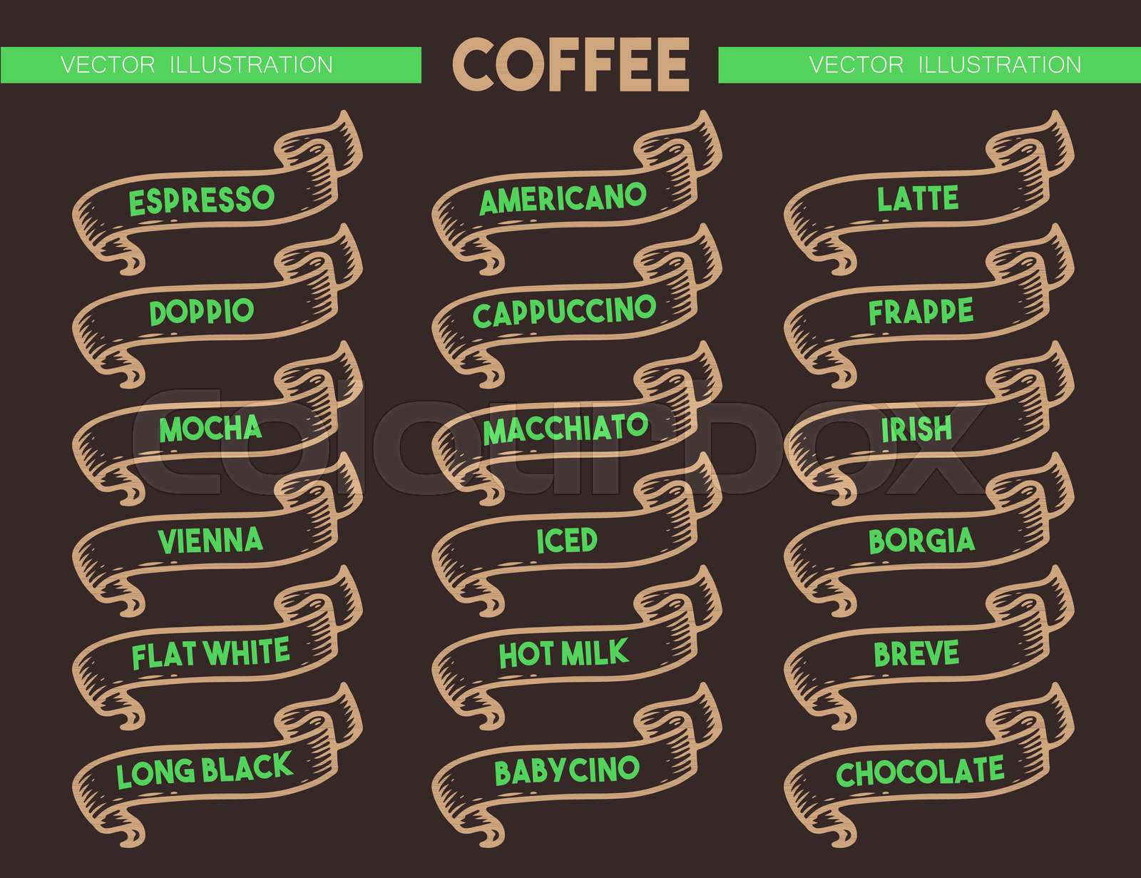 Coffee menu icon set | Stock vector | Colourbox