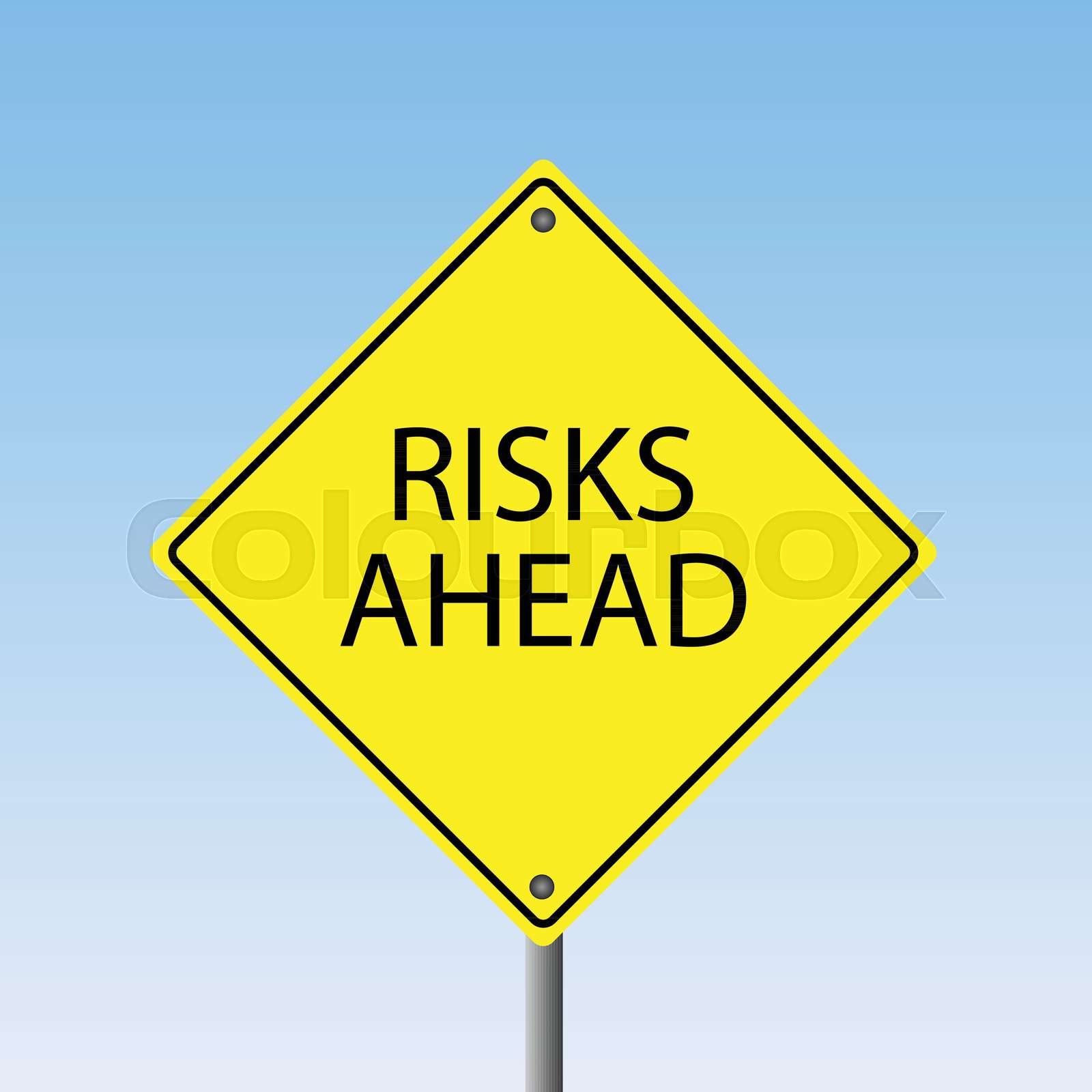 Yellow risks ahead sign on a pole | Stock vector | Colourbox