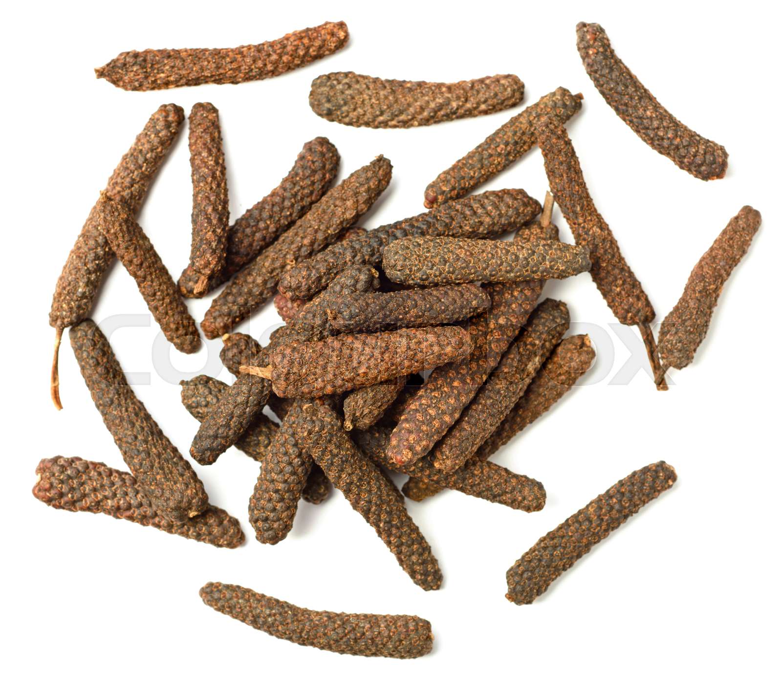 dried long pepper, piper longum isolated on white, top view | Stock ...