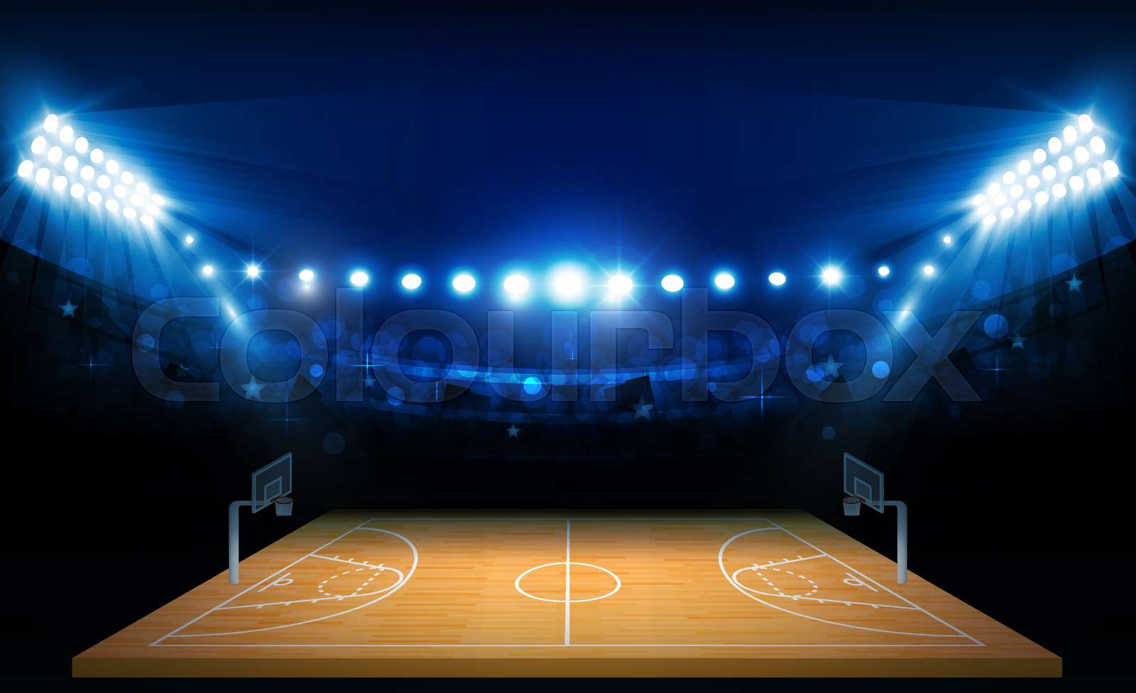 Basketball arena field with bright stadium lights design. Vector ...