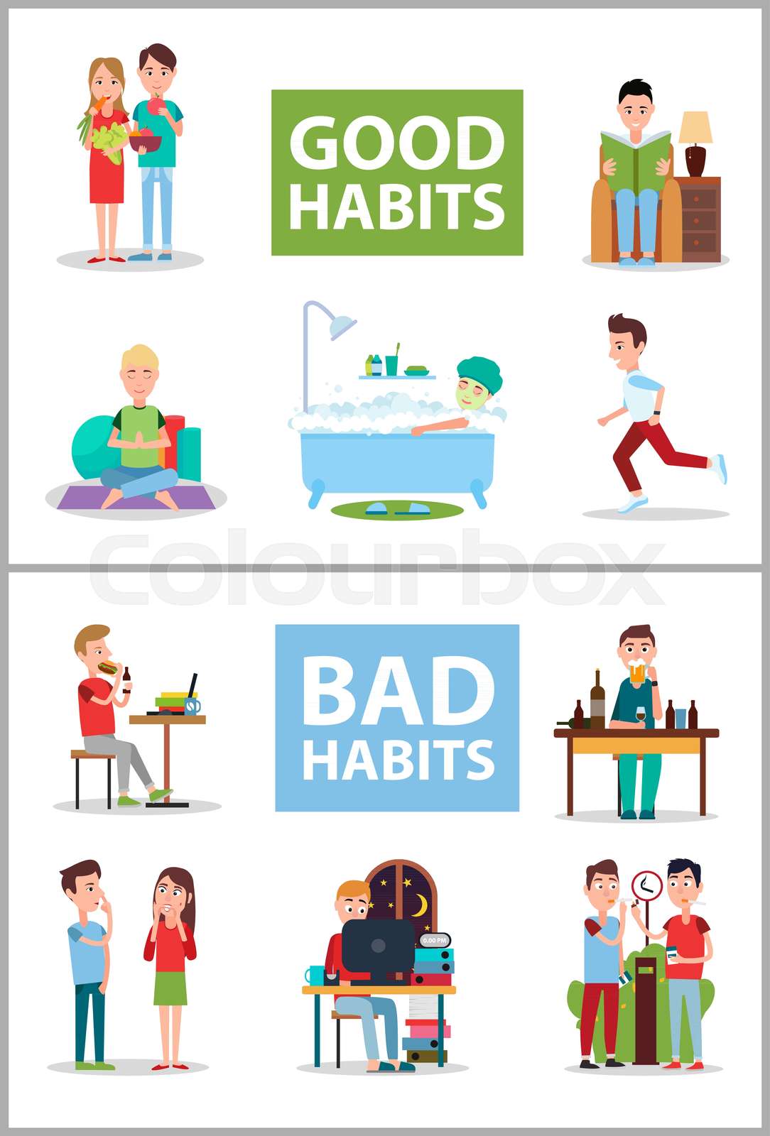 Good and Bad Habits Poster Set Vector Illustration | Stock vector ...