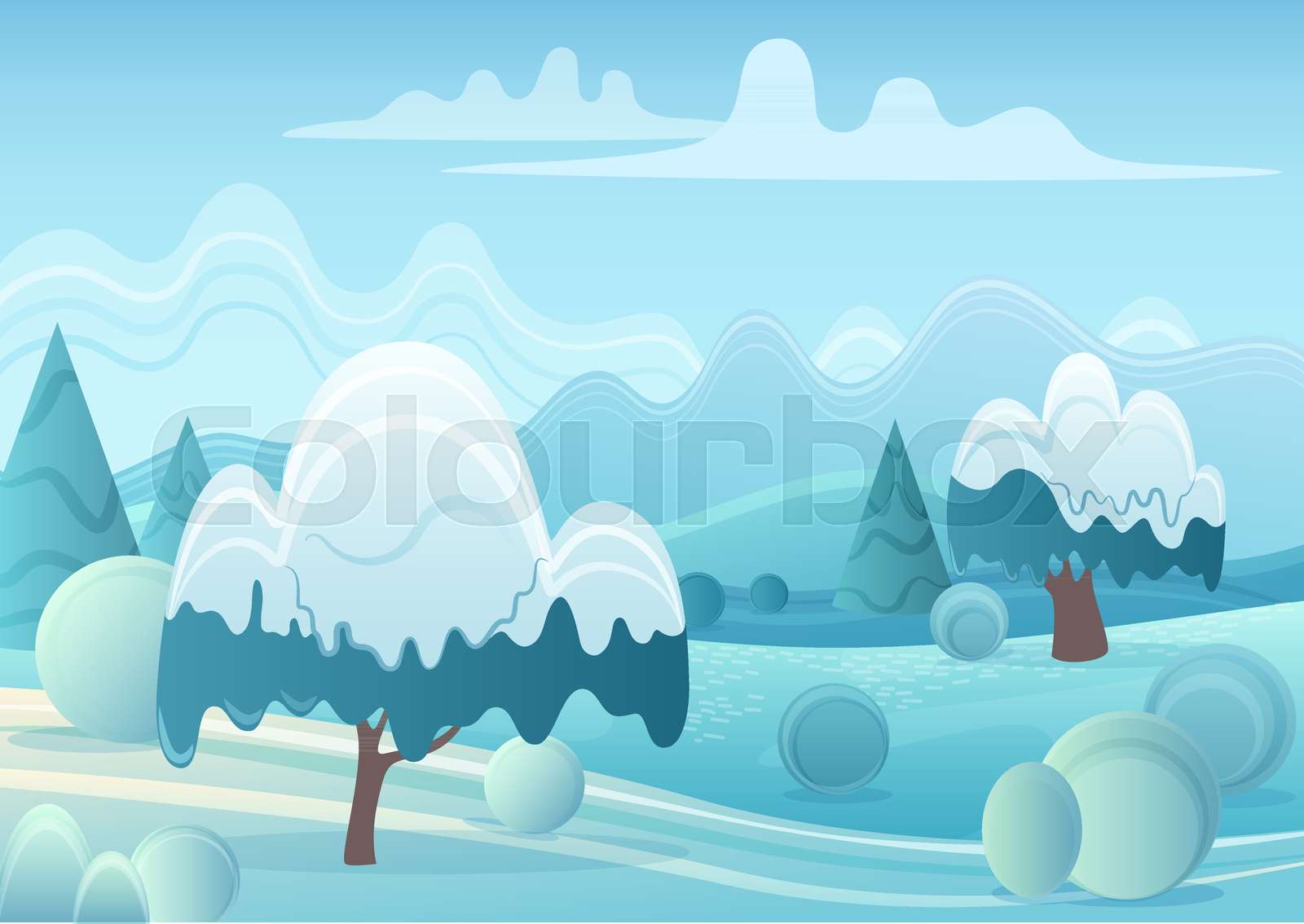 vinter, illustration, landskab | Stock vektor | Colourbox
