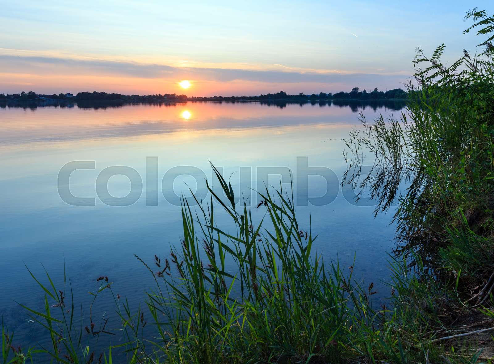 Summer sunset lake calm beach | Stock image | Colourbox
