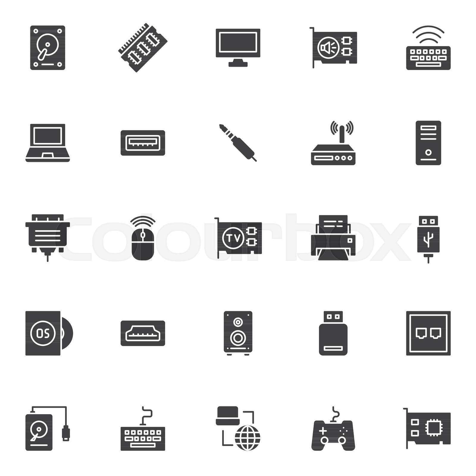 Computer components vector icons set | Stock vector | Colourbox