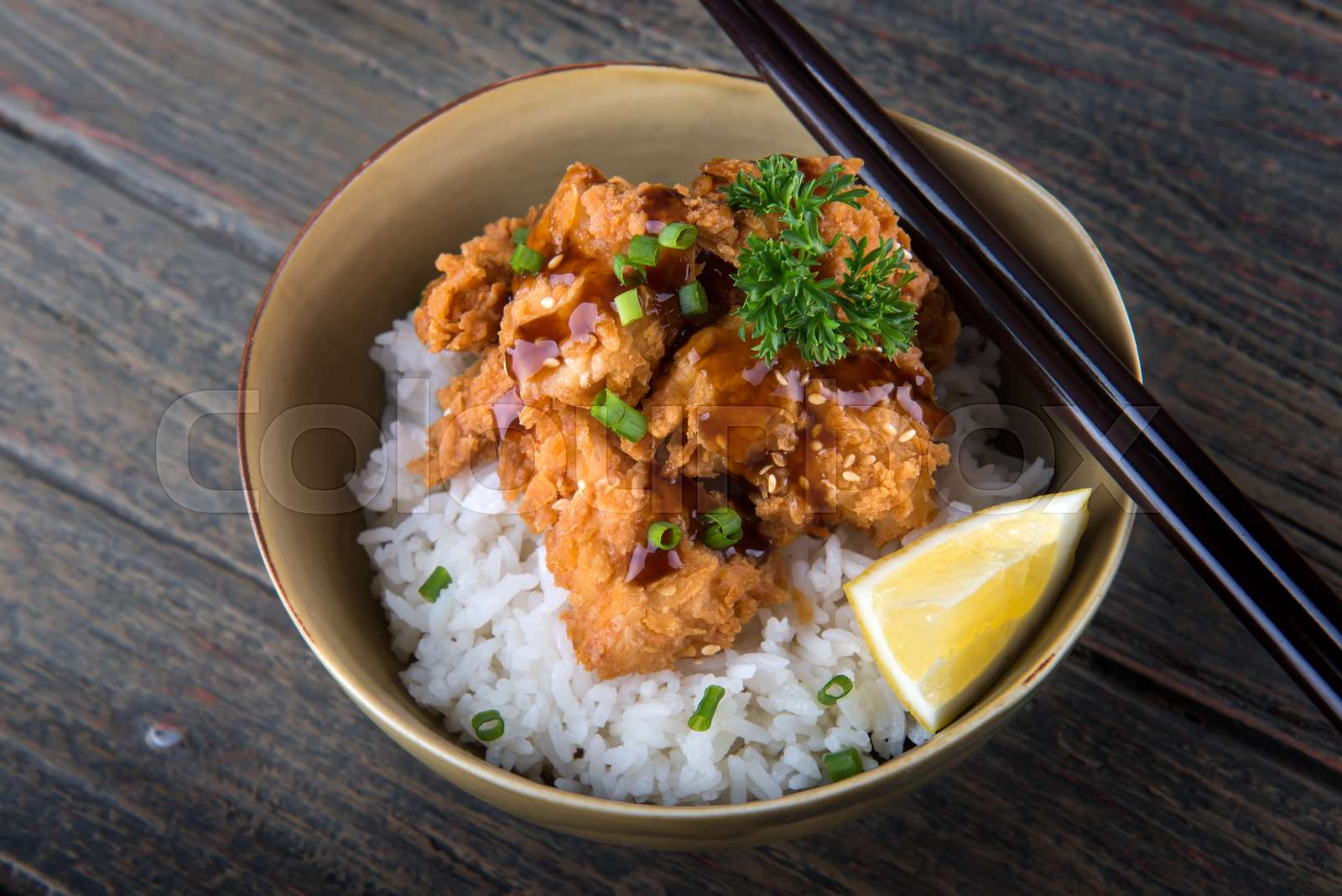 Japanese style crispy chicken with rice. | Stock image | Colourbox