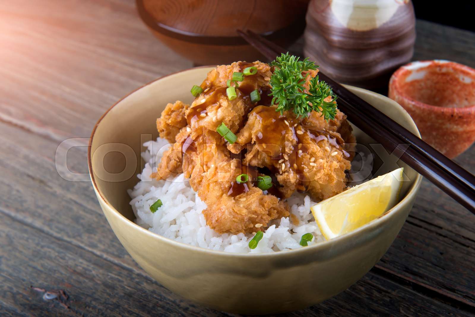 Japanese style crispy chicken with rice. | Stock image | Colourbox