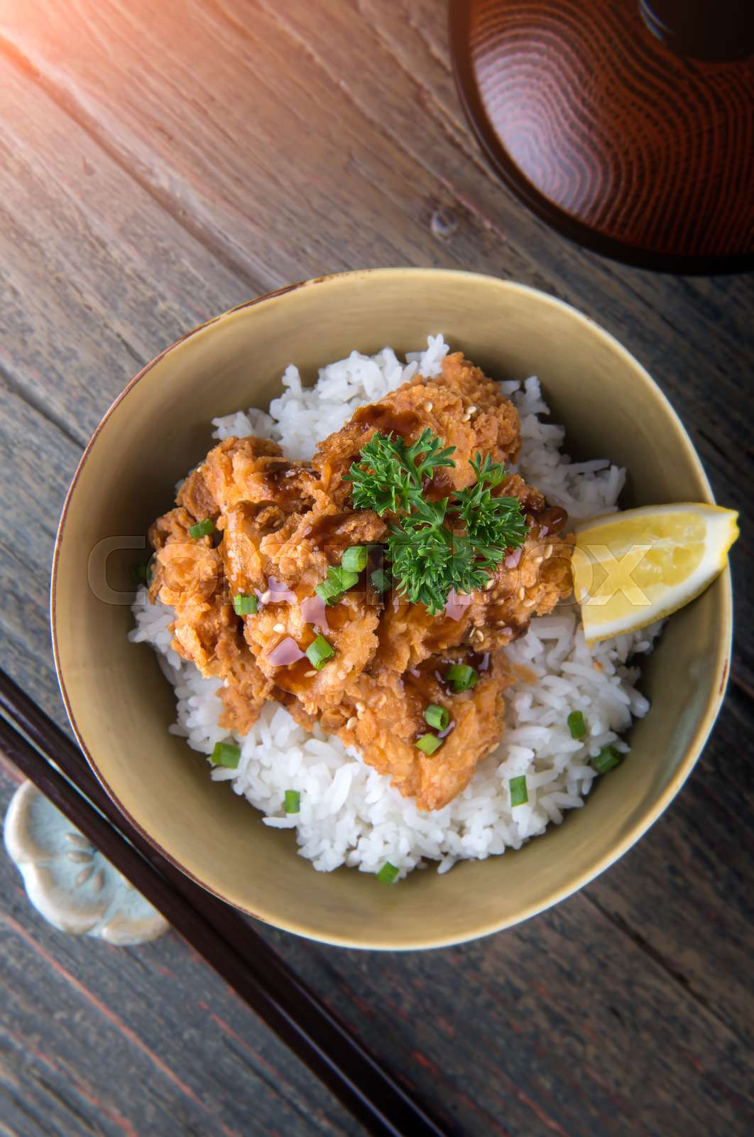 Japanese style crispy chicken with rice. | Stock image | Colourbox