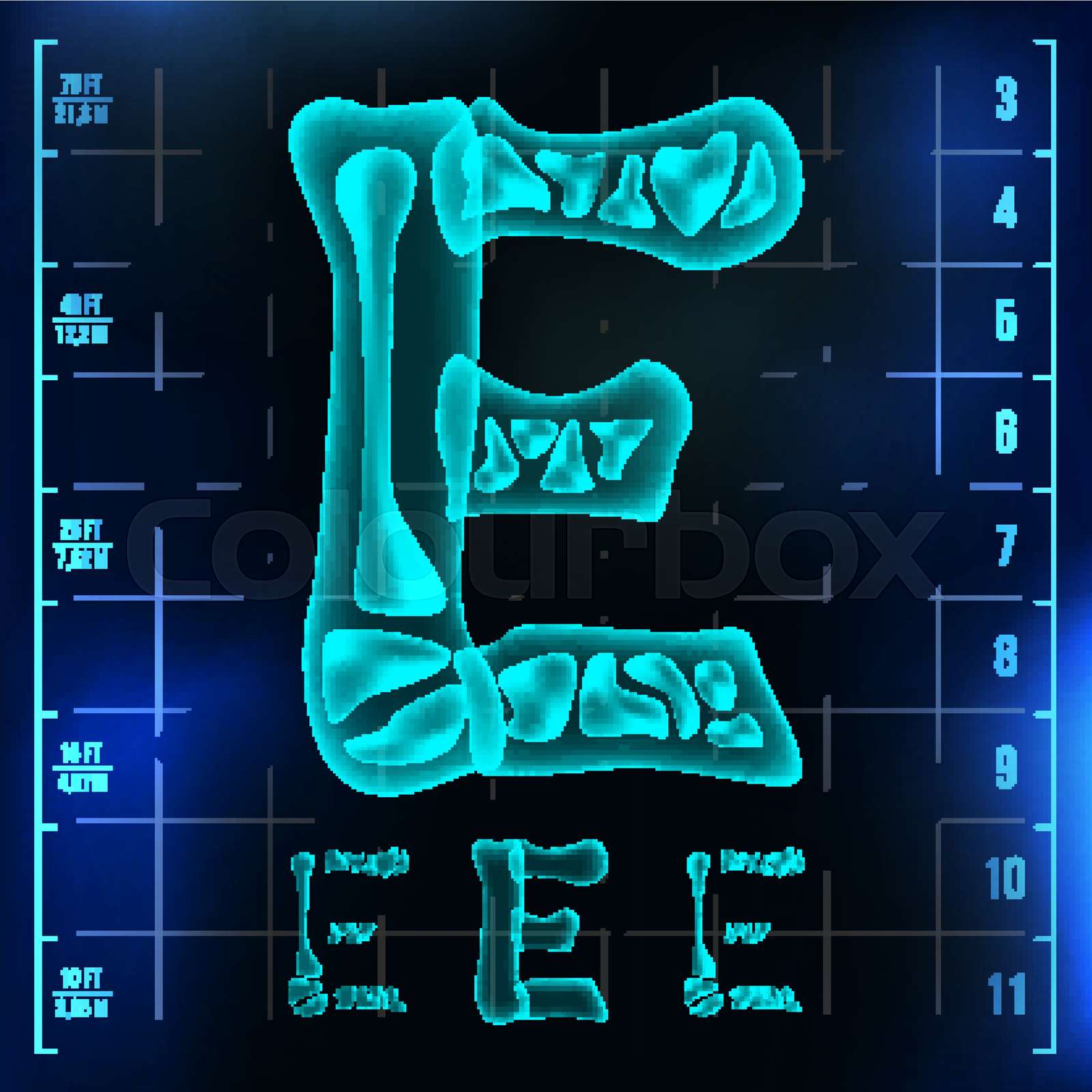 E Letter Vector. Capital Digit. Roentgen X-ray Font Light Sign. Medical ...