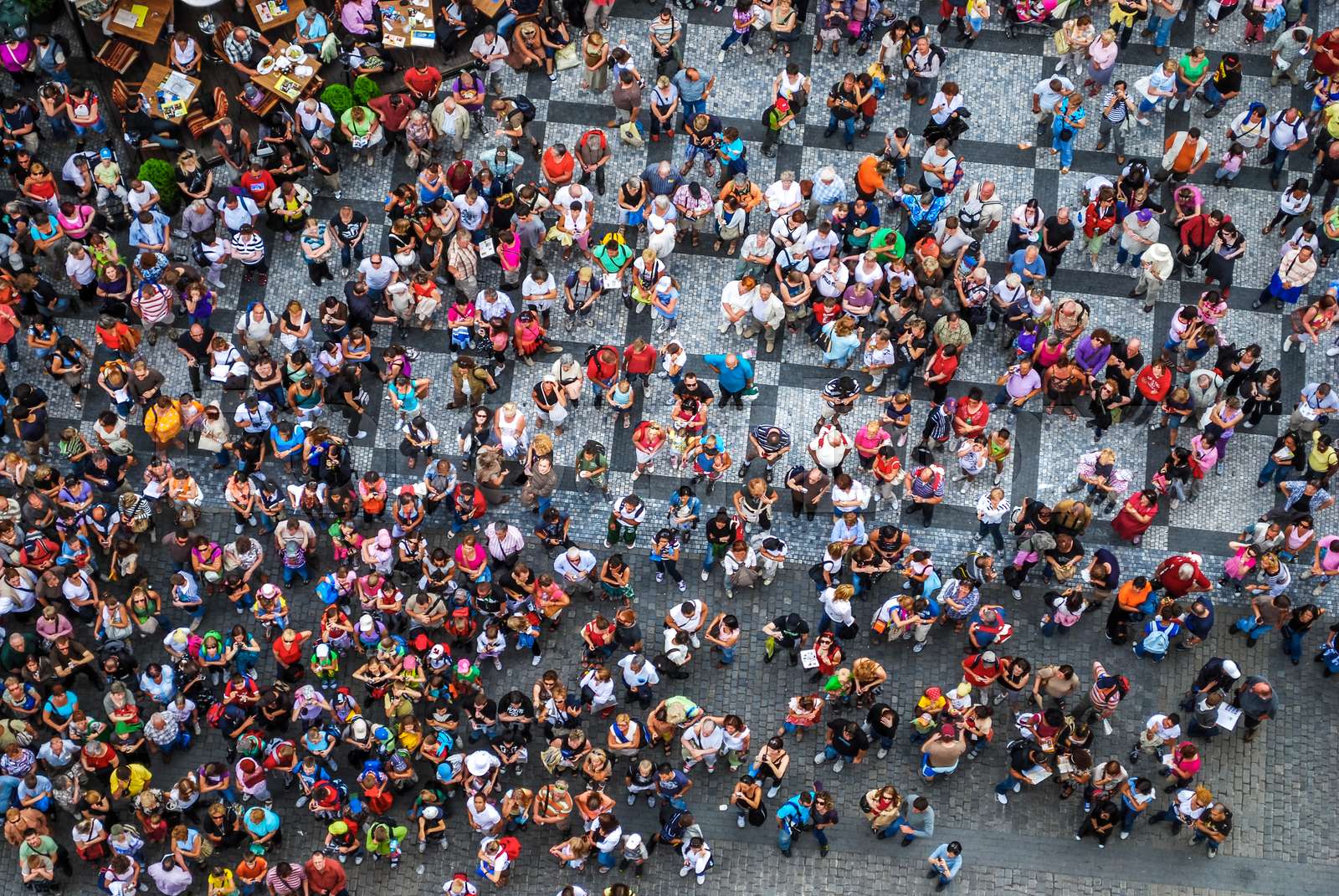 Aerial photograph of people gathered in a square | Stock image | Colourbox