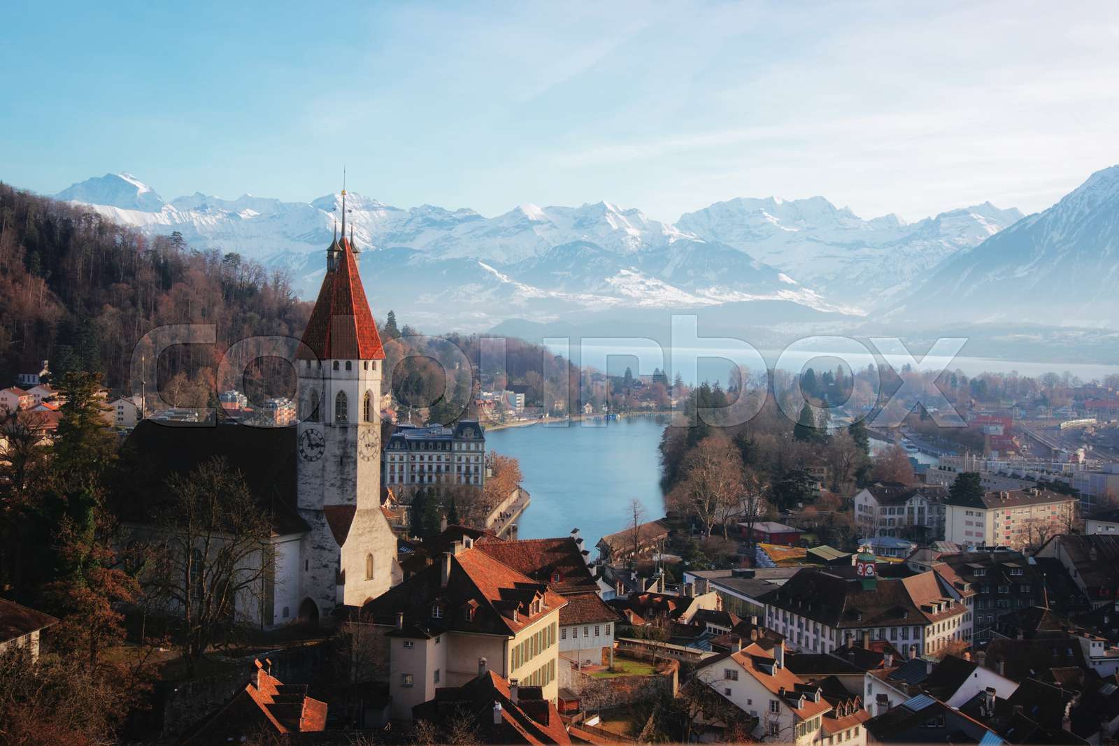 Panorama of Thun Church and Town with Alps Thunersee | Stock image ...