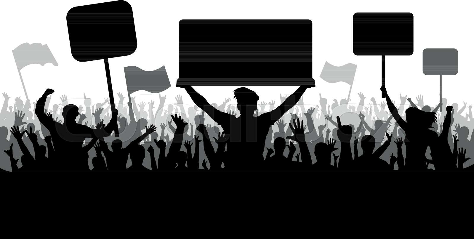 Crowd of people with flags, banners. Sports, mob, fans. Demonstration ... Crowd of people with flags, banners. Sports, mob, fans. Demonstration ...