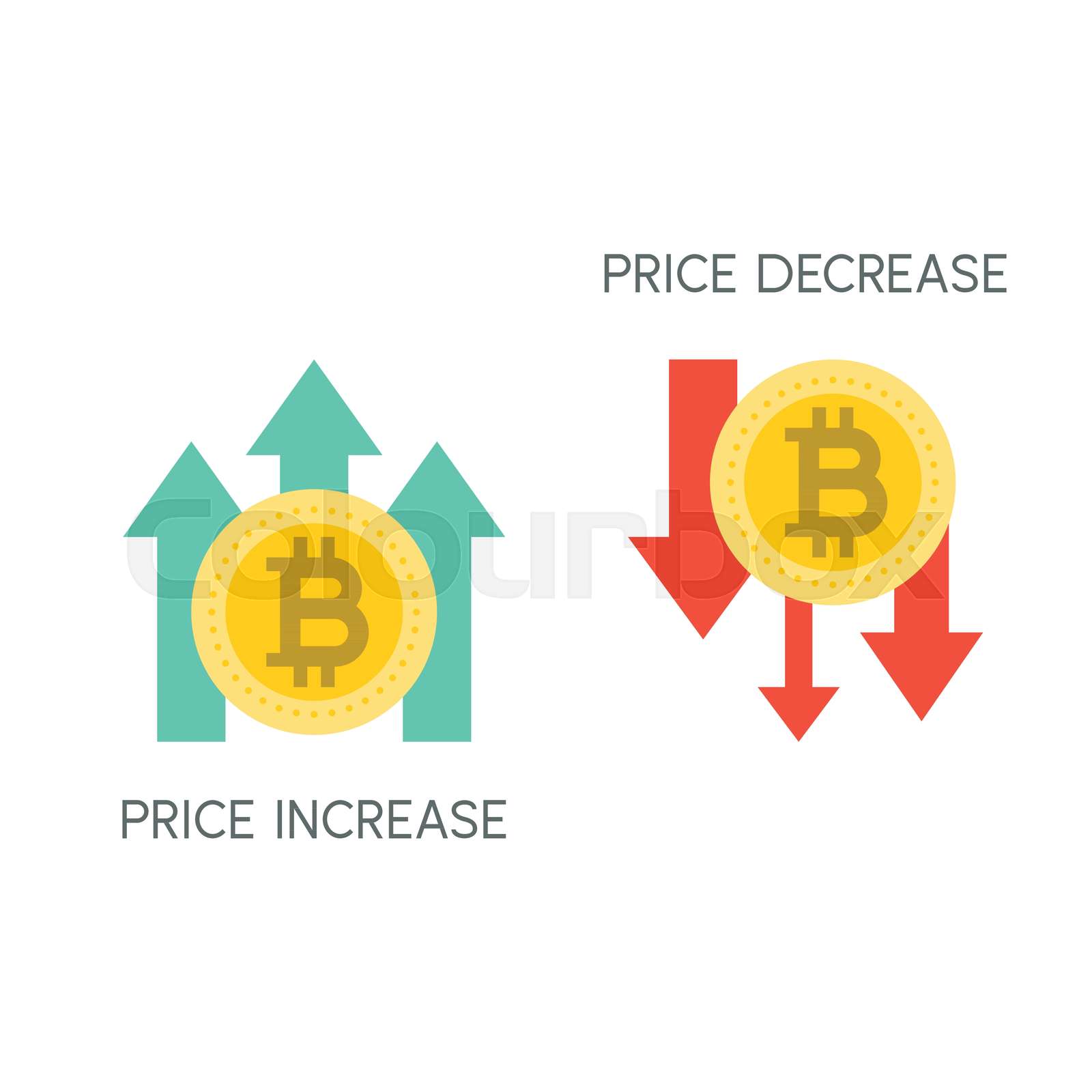 Bitcoin price increase and decrease, flat icon | Stock vector | Colourbox
