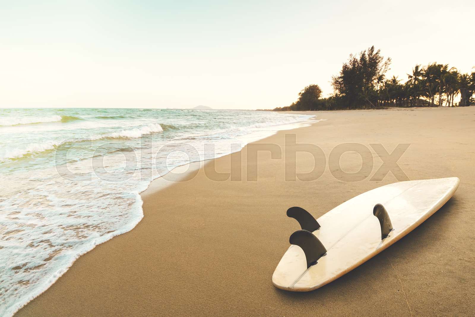Surfboard on tropical beach | Stock image | Colourbox