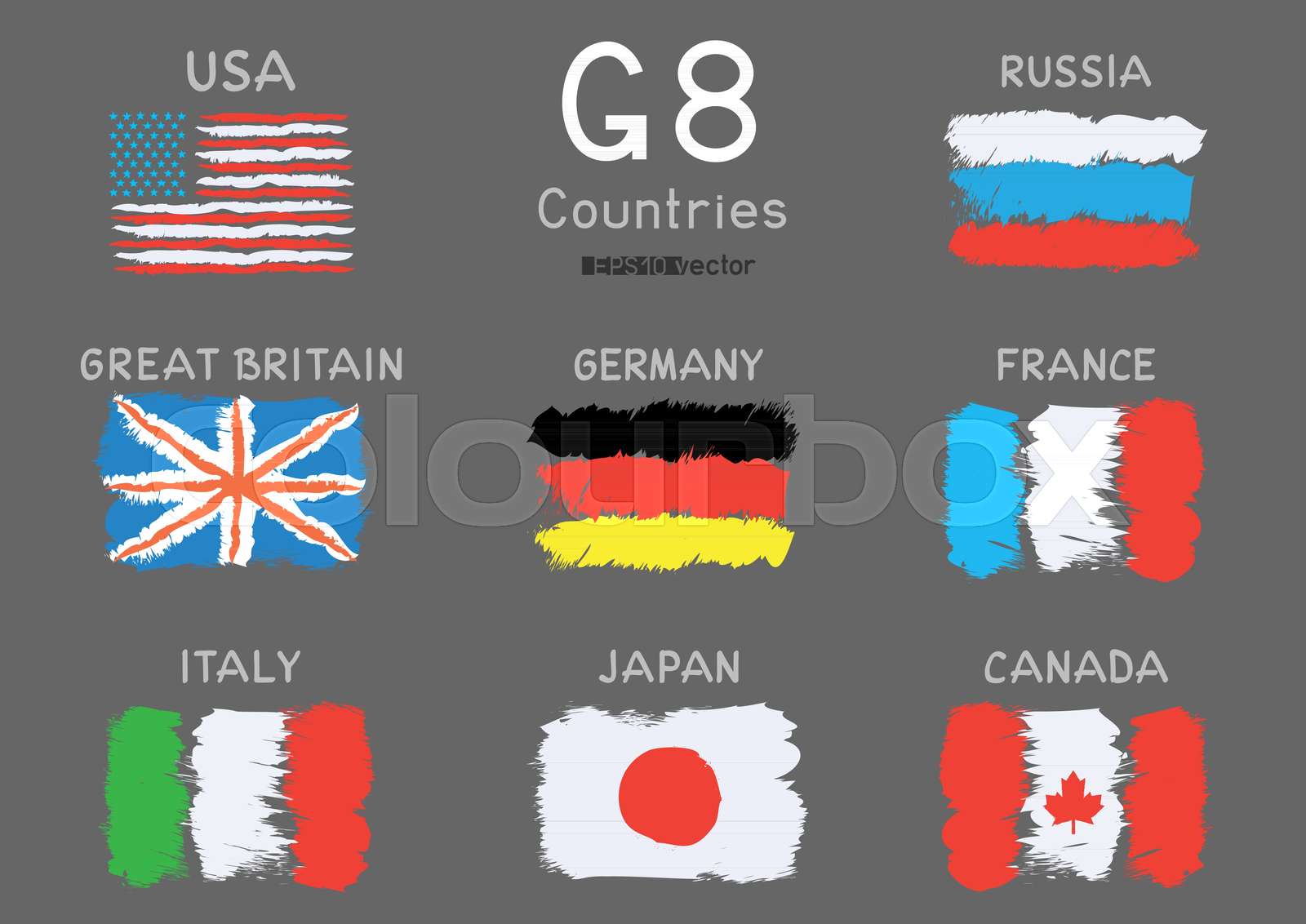 G8 National hand drawing flag icon set | Stock vector | Colourbox