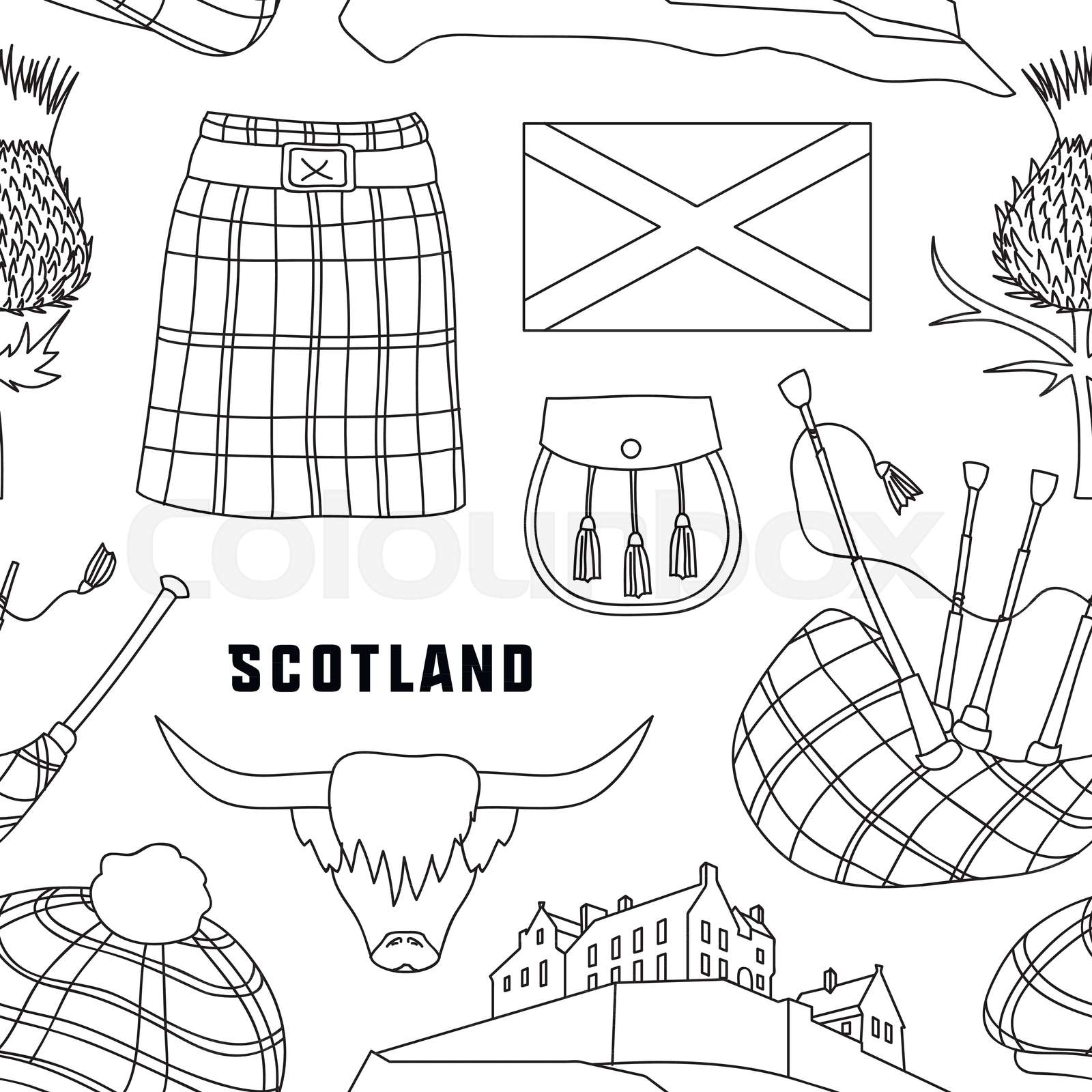 Scotland country set icons pattern | Stock vector | Colourbox