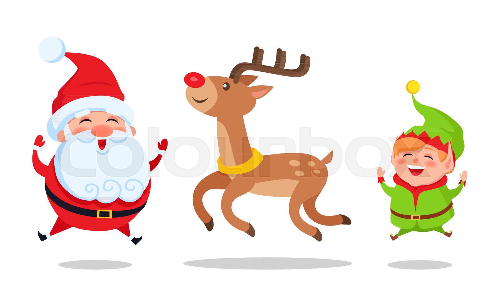 Santa and Elf Cartoon Characters Jumping High Icon | Stock vector ...