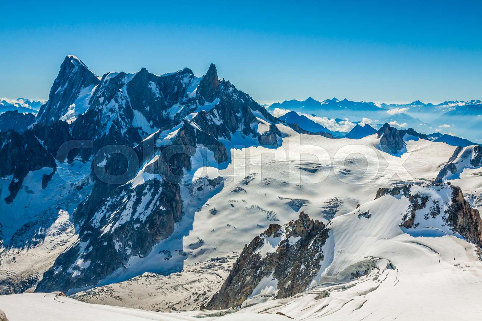 Mont Blanc mountain massif summer landscape(view from Aiguille du Midi ...