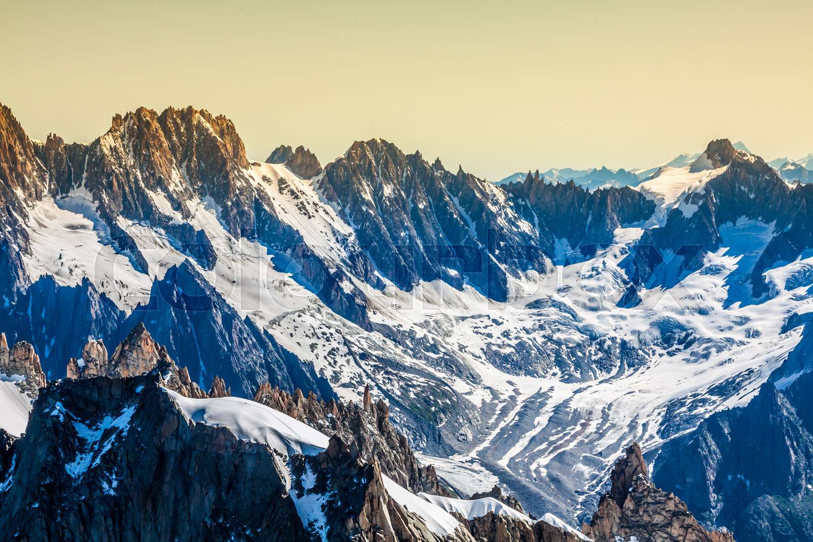 Mont Blanc mountain massif summer landscape(view from Aiguille du Midi ...