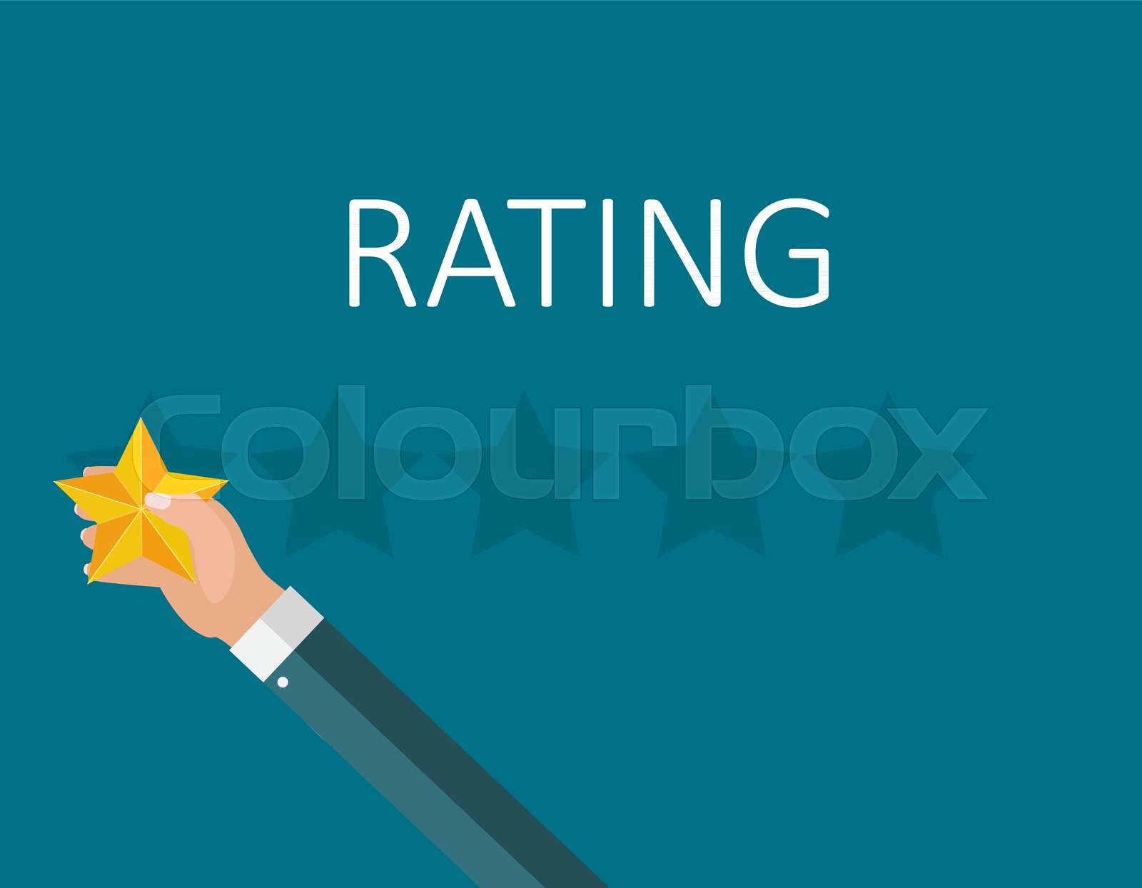 Flat Design Hand With Star Rating Evaluation System And Positive Flat Design Hand With Star Rating Evaluation System And Positive