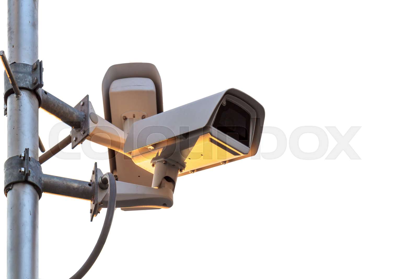 Security CCTV camera set up on the metal pole at public area and ...
