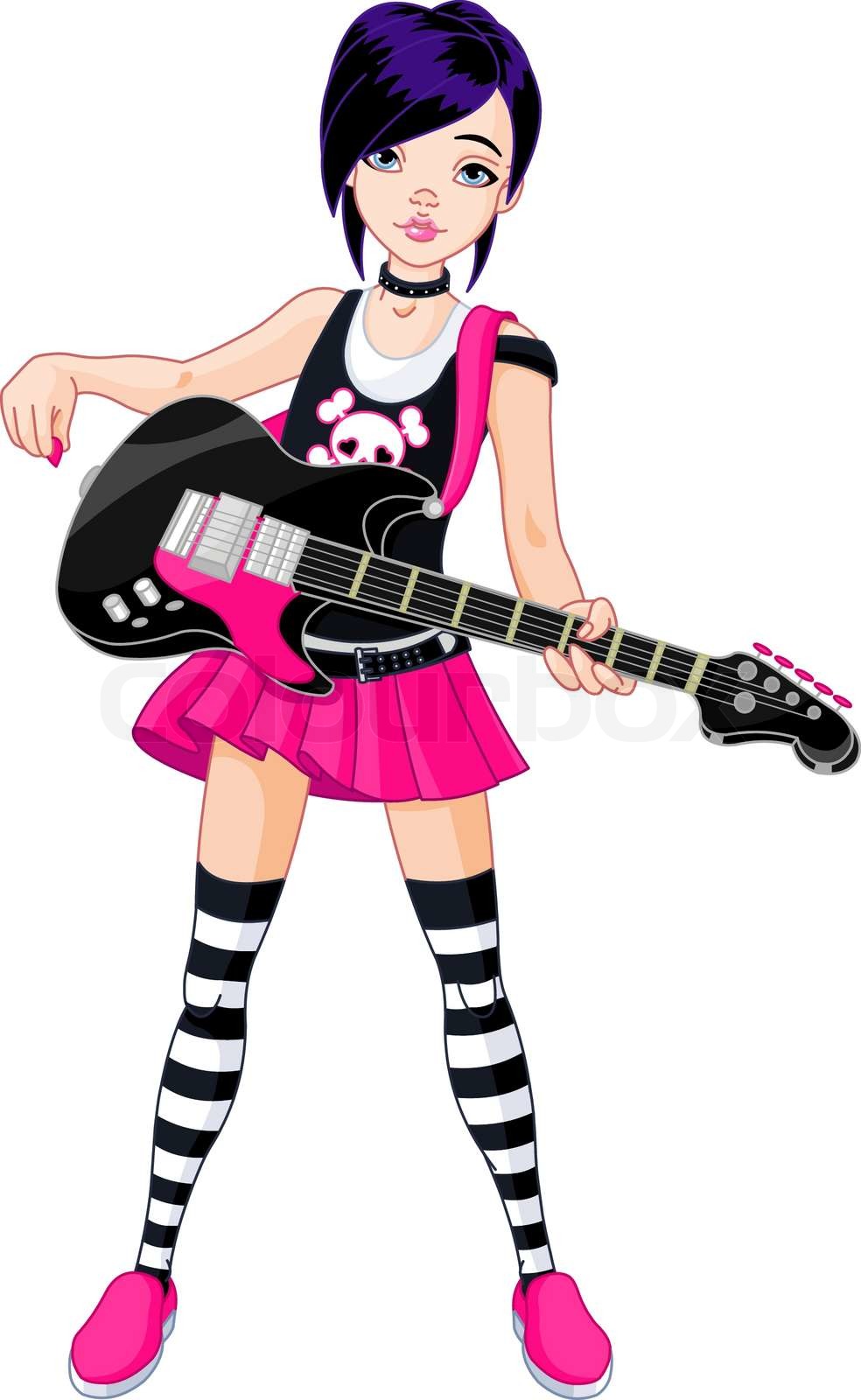 Cool rock star girl playing guitar | Stock vector | Colourbox